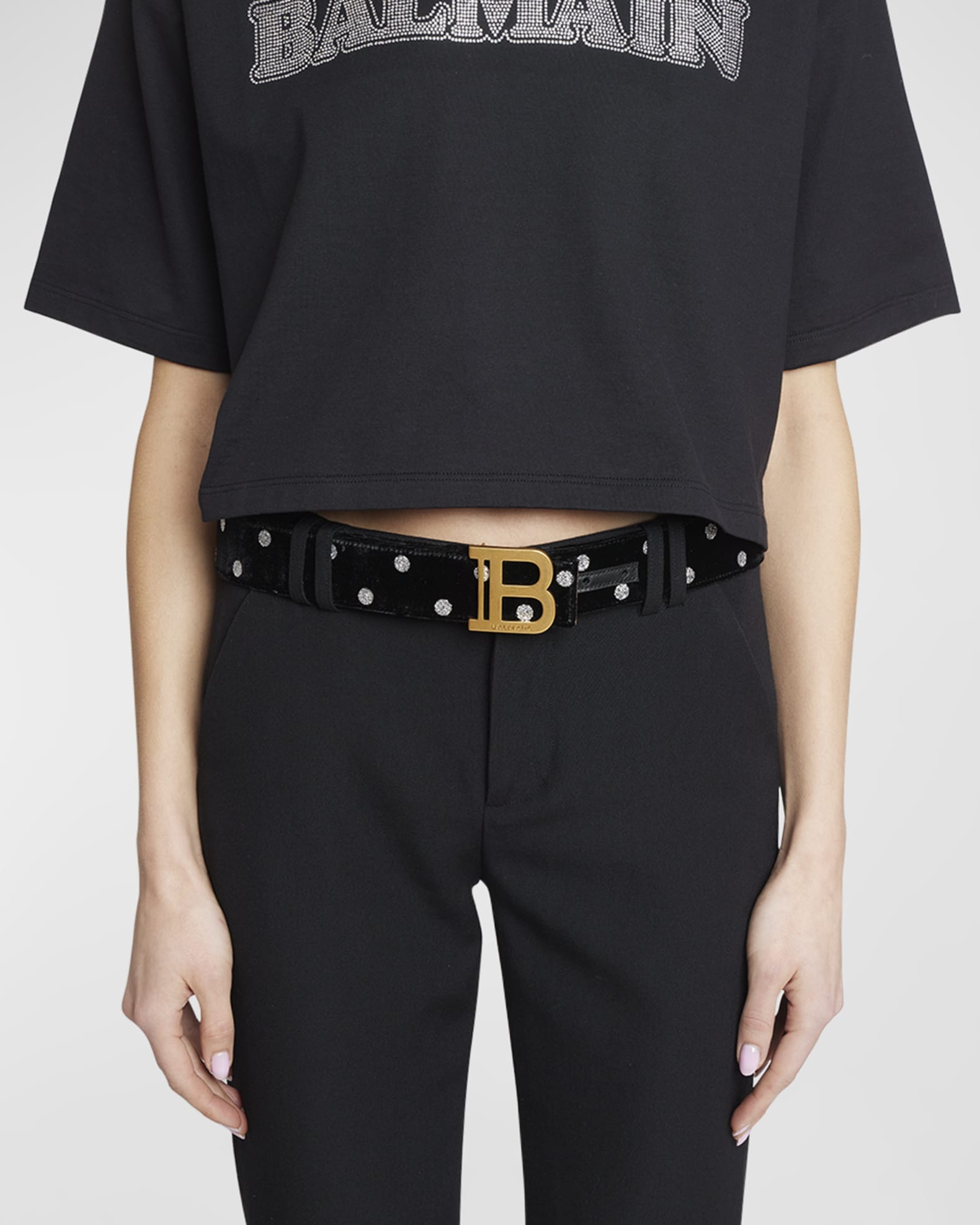 Balmain Glitter Polka-Dot Velvet Belt | Neiman Marcus