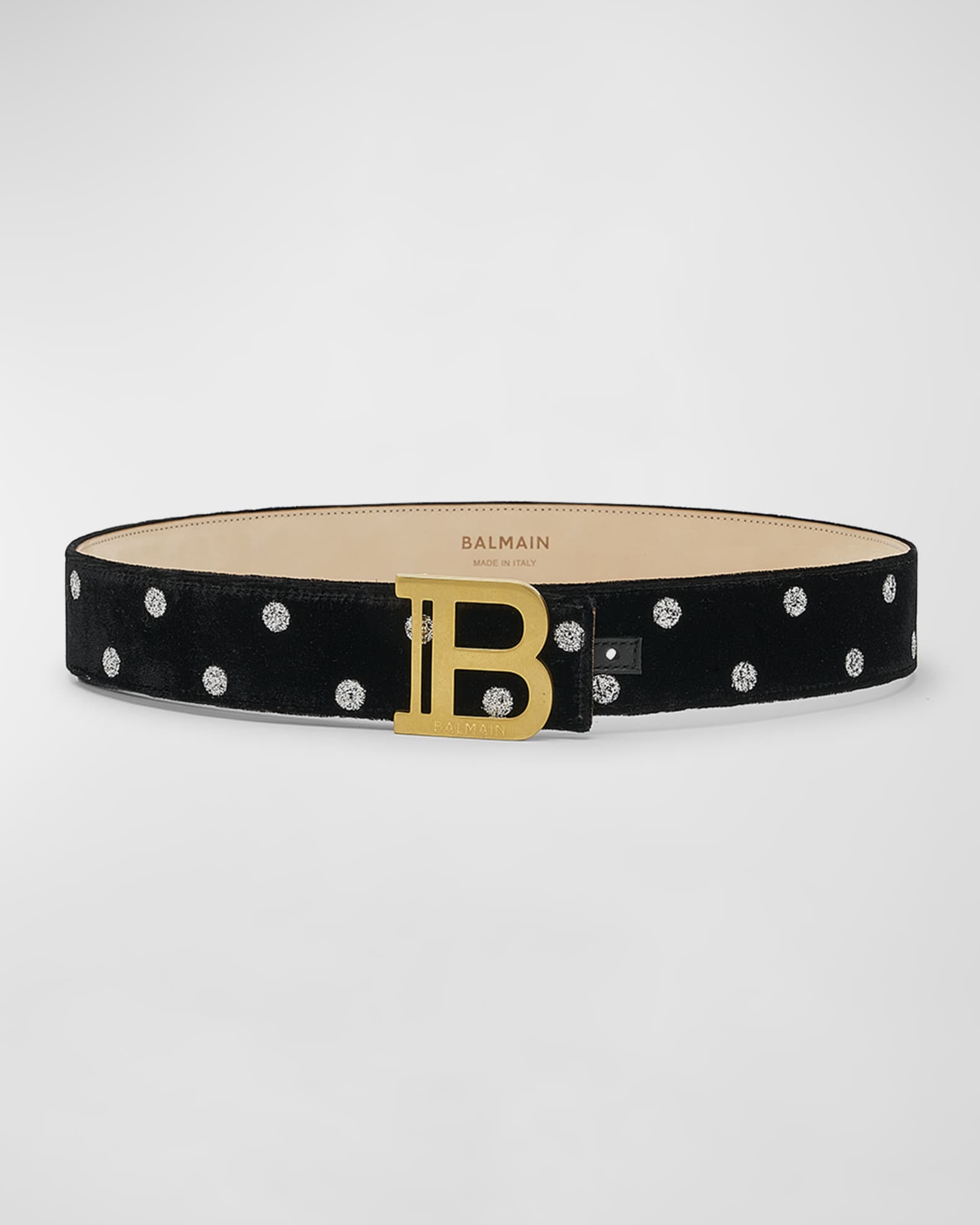 Balmain Glitter Polka-Dot Velvet Belt | Neiman Marcus