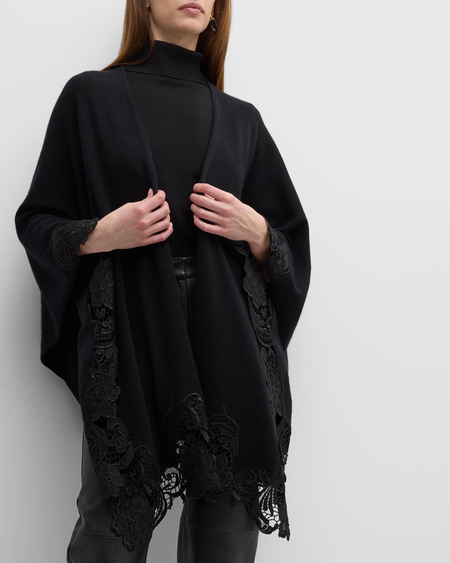 Sofia Cashmere Cashmere Cape With Lace Trim | Neiman Marcus