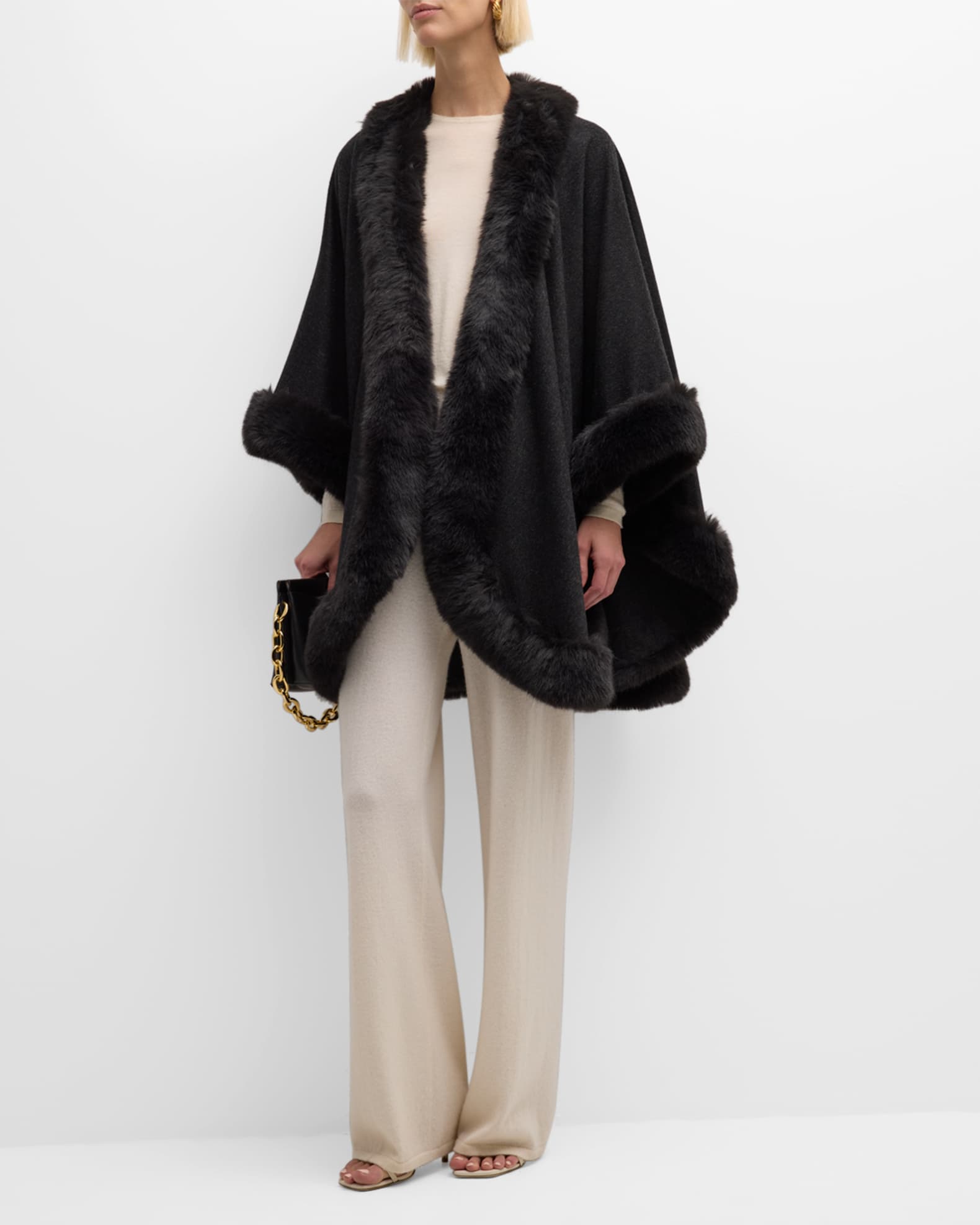 Sofia Cashmere Cashmere Cape With Faux Fur Trim | Neiman Marcus