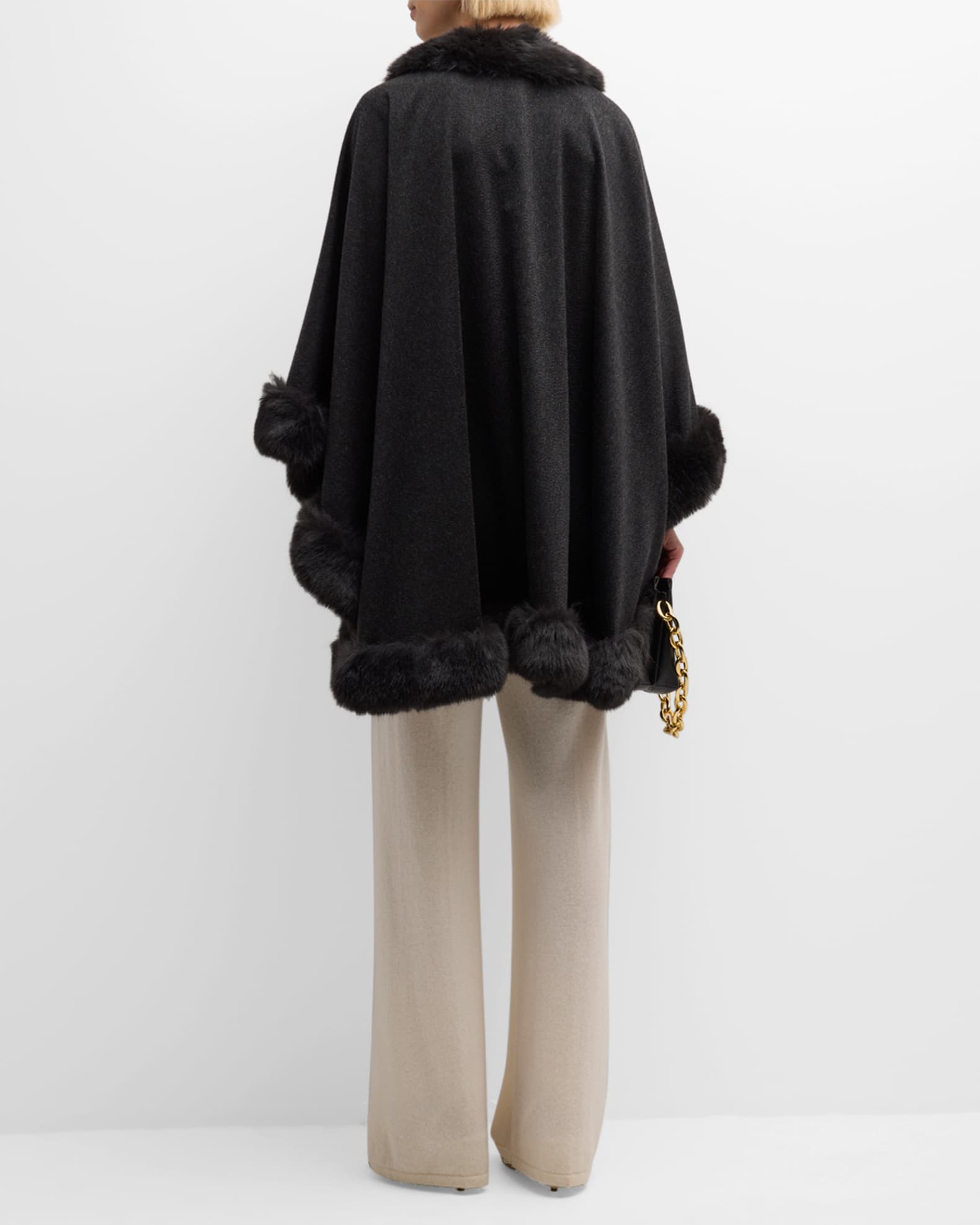 Sofia Cashmere Cashmere Cape With Faux Fur Trim | Neiman Marcus