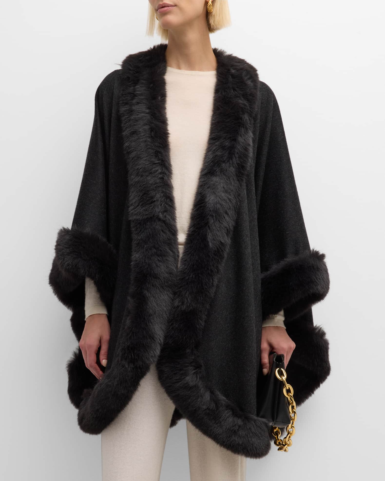 Sofia Cashmere Cashmere Cape With Faux Fur Trim | Neiman Marcus