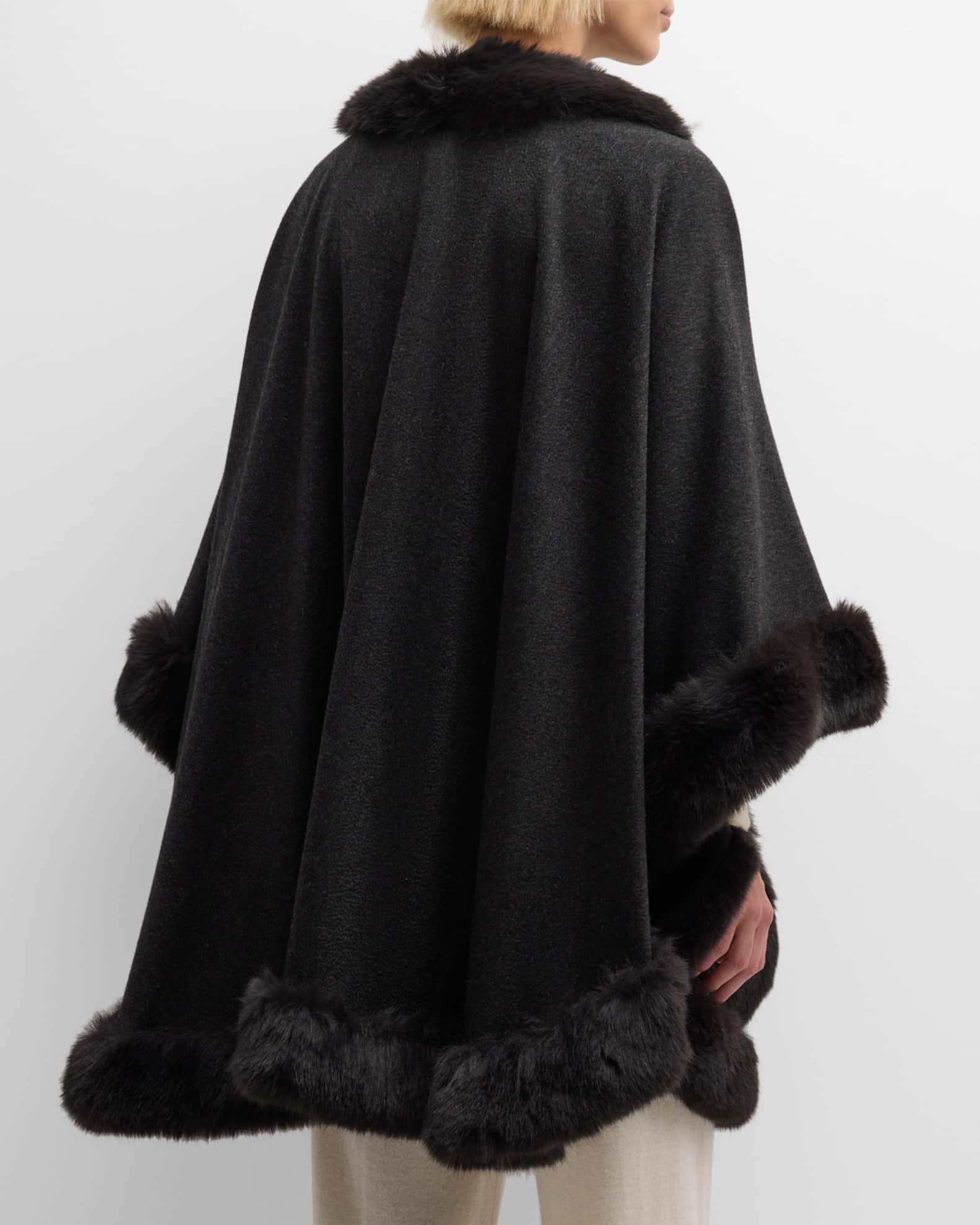 Sofia Cashmere Cashmere Cape With Faux Fur Trim | Neiman Marcus