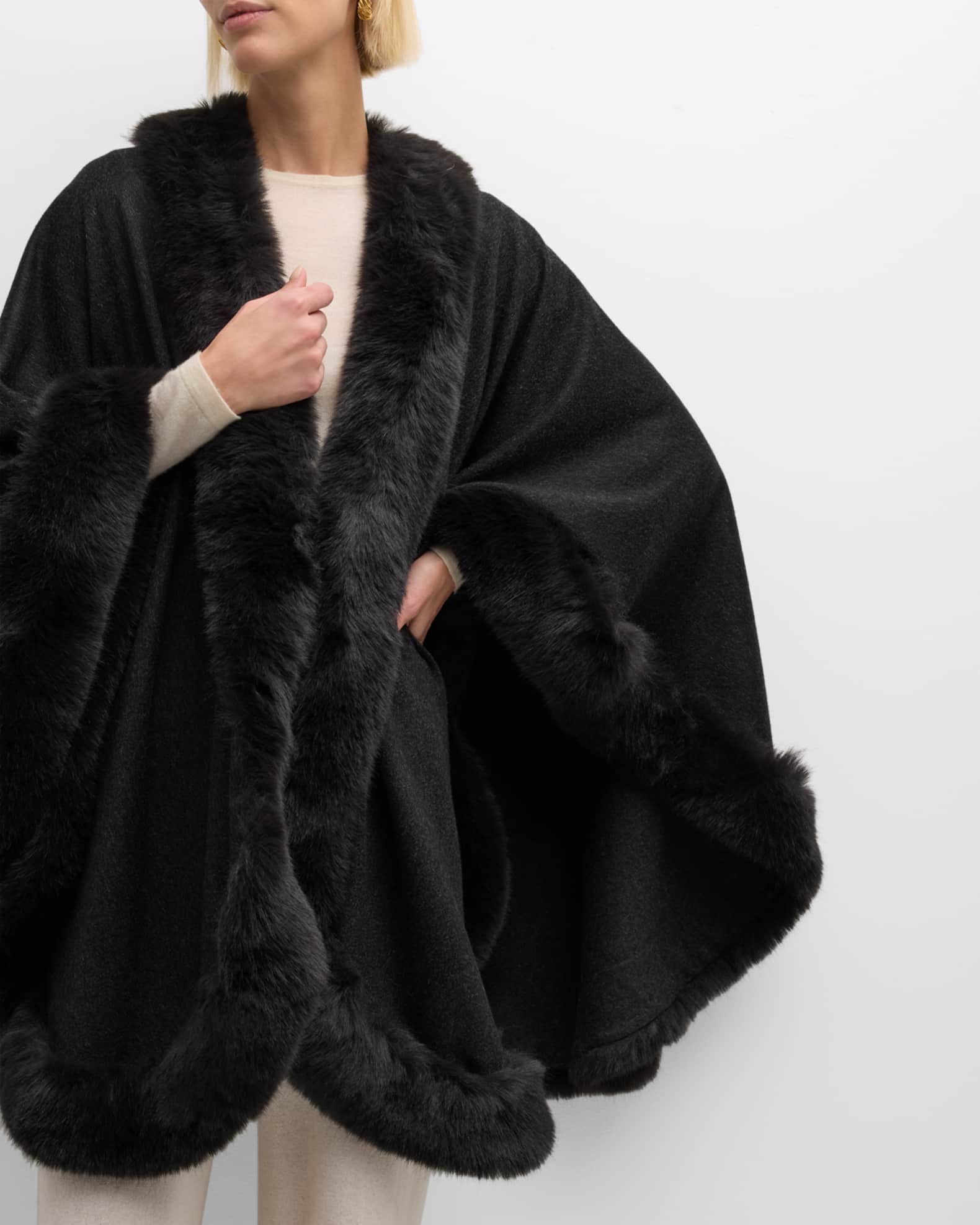 Sofia Cashmere Cashmere Cape With Faux Fur Trim | Neiman Marcus