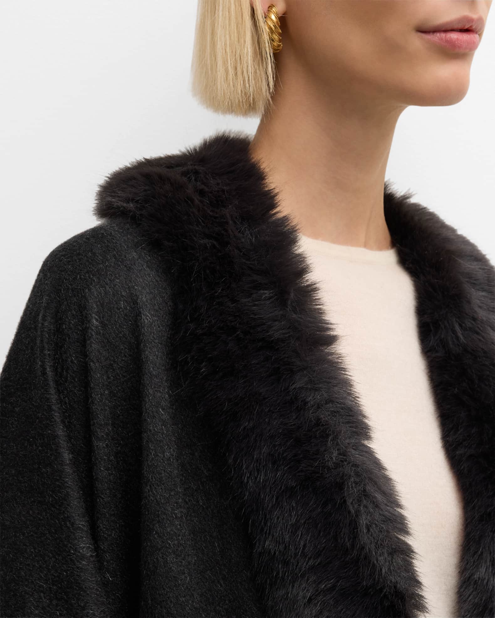 Sofia Cashmere Cashmere Cape With Faux Fur Trim | Neiman Marcus