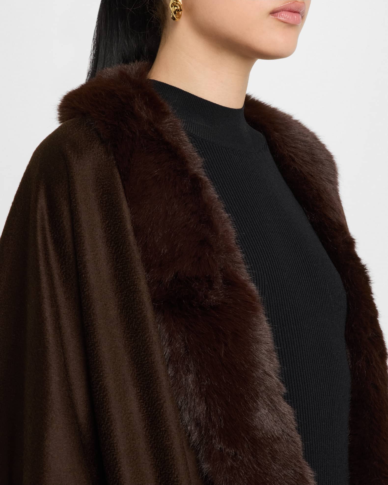 Sofia Cashmere Cashmere Cape With Faux Fur Trim | Neiman Marcus