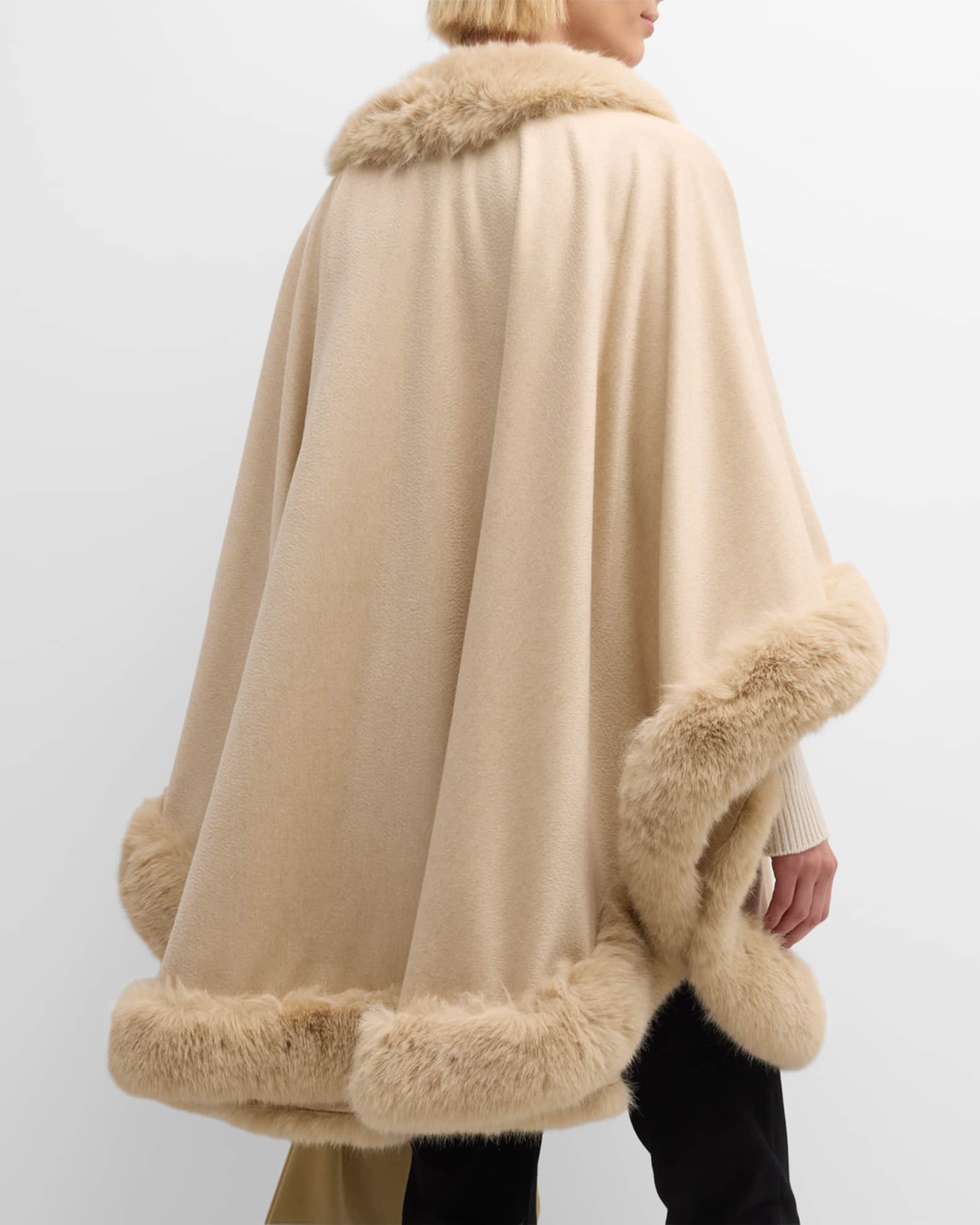 Sofia Cashmere Cashmere Cape With Faux Fur Trim | Neiman Marcus