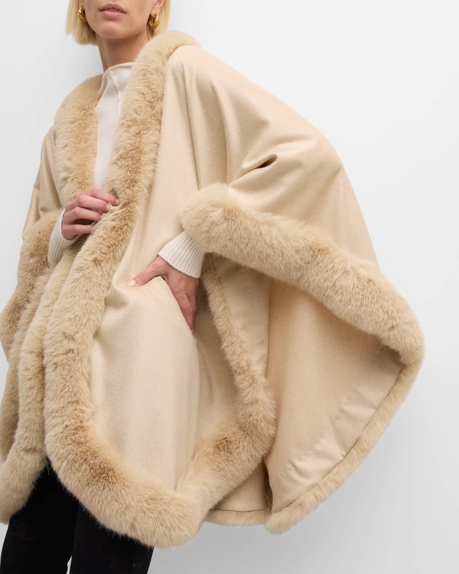 Sofia Cashmere Cashmere Cape With Faux Fur Trim | Neiman Marcus