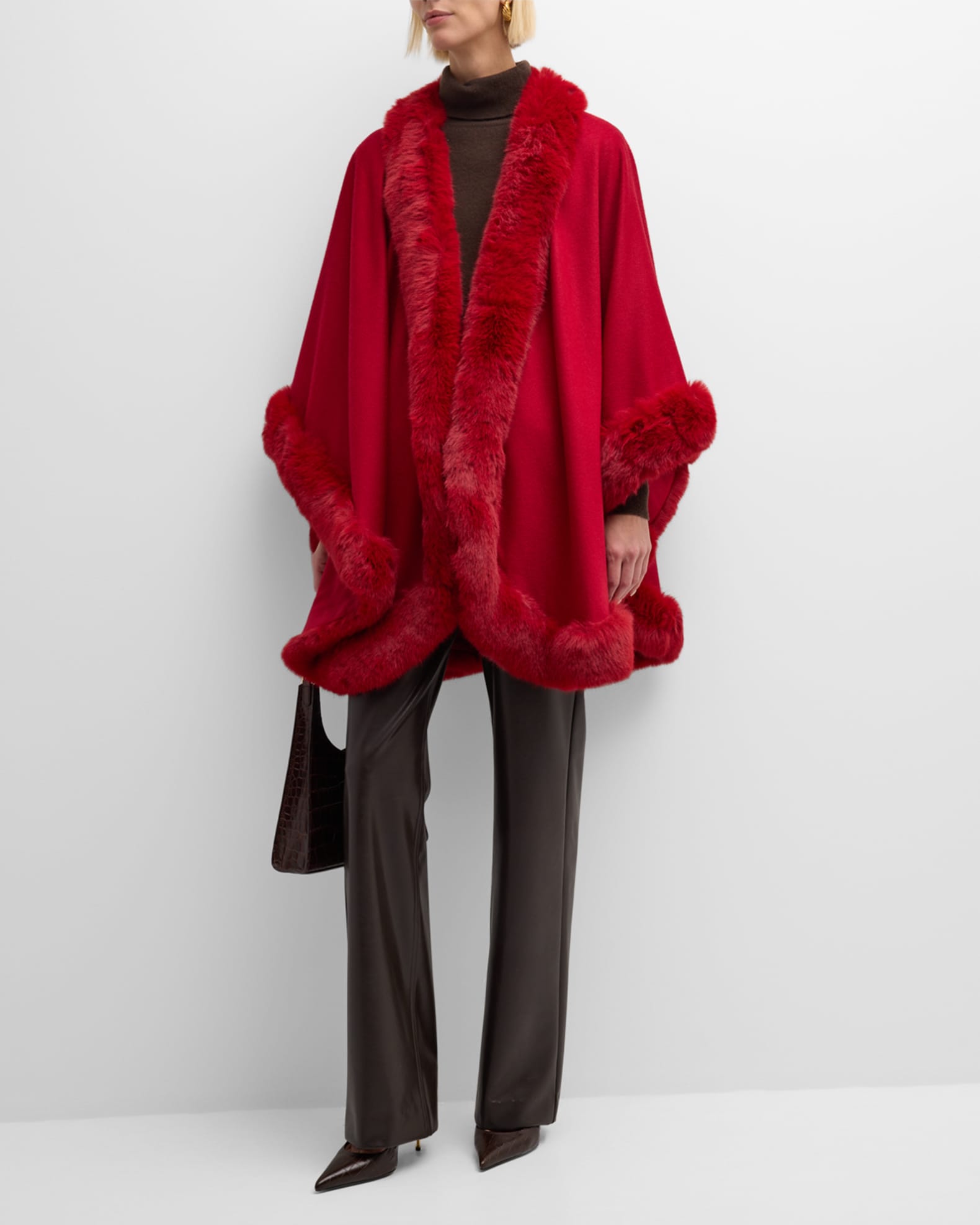 Cashmere Cape With Faux Fur Trim | Neiman Marcus