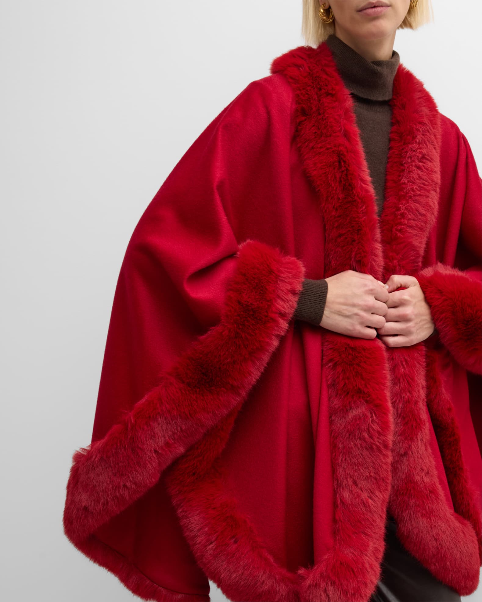 Cashmere Cape With Faux Fur Trim | Neiman Marcus