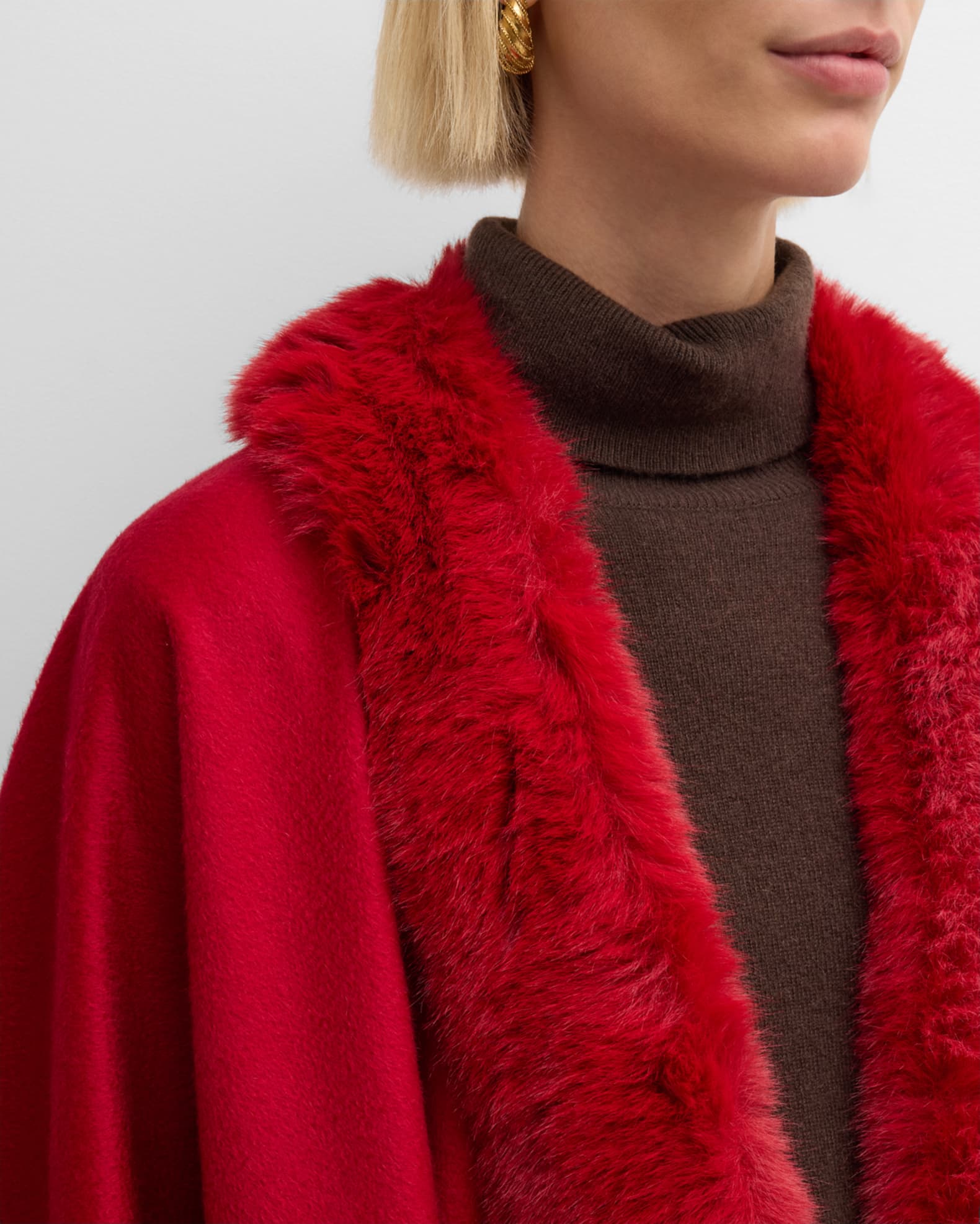 Cashmere Cape With Faux Fur Trim | Neiman Marcus