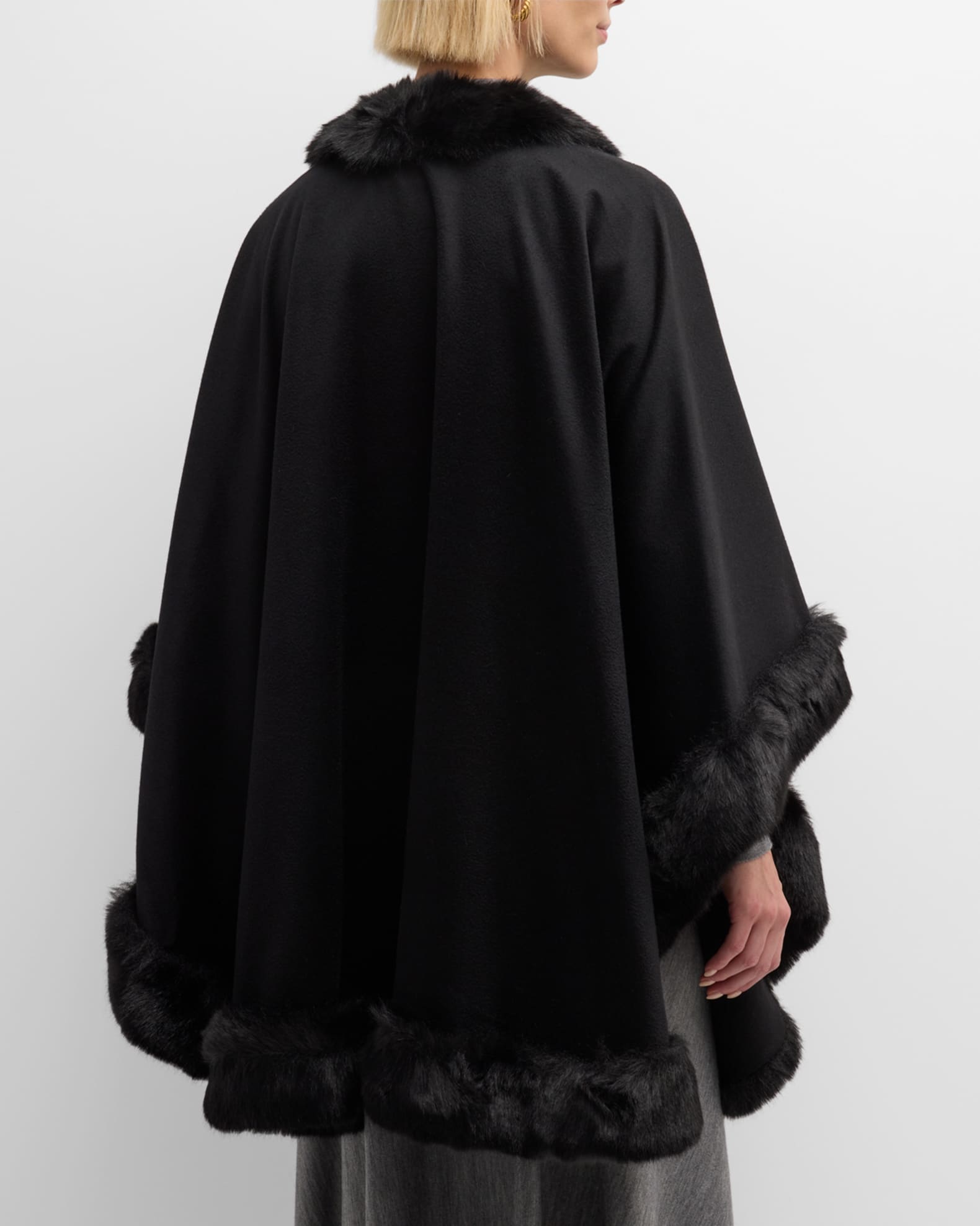 Sofia Cashmere Faux Fur Trim Cashmere Cape | Neiman Marcus