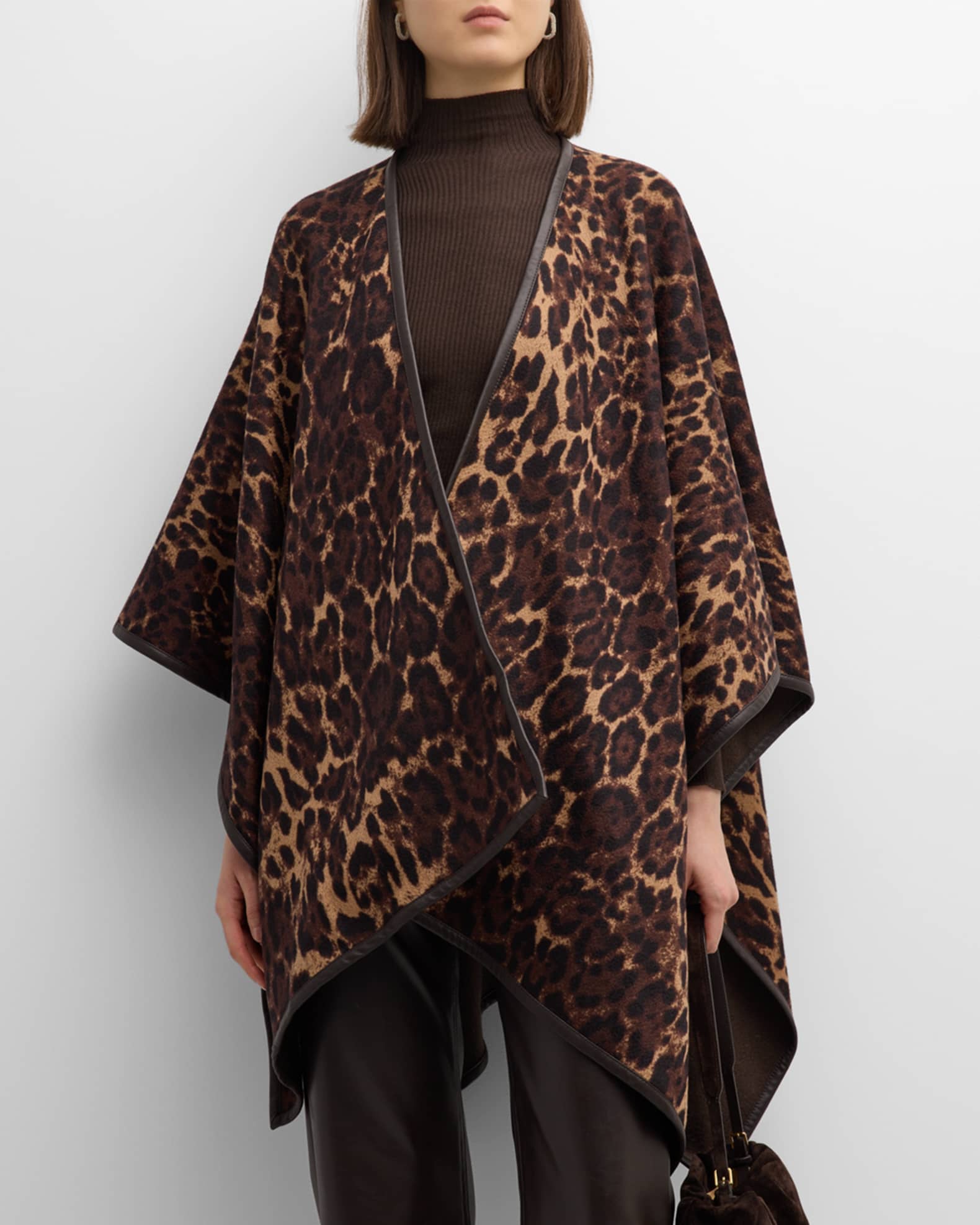 Sofia Cashmere Reversible Jaguar Cashmere & Leather Cape | Neiman Marcus
