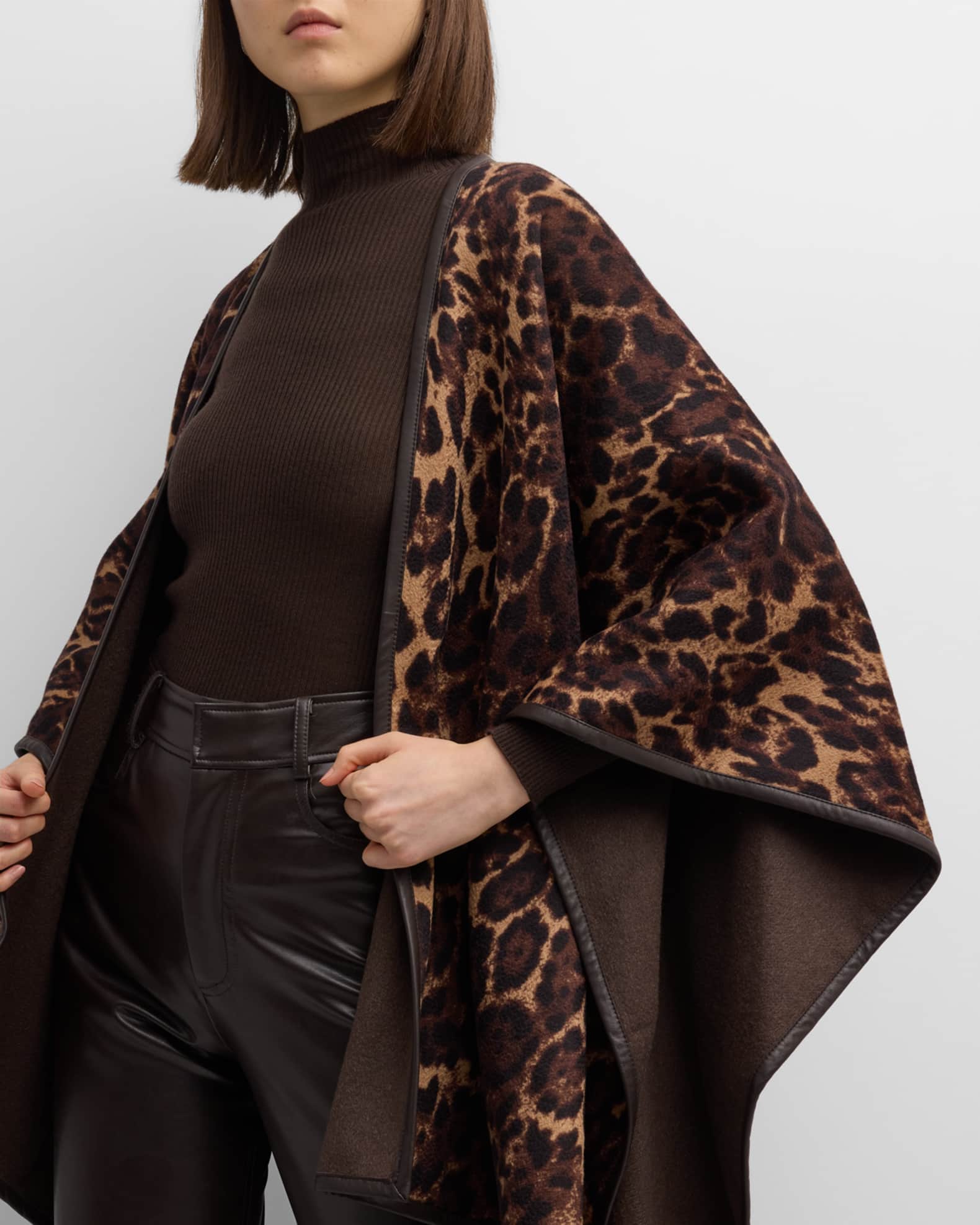 Sofia Cashmere Reversible Jaguar Cashmere & Leather Cape | Neiman Marcus