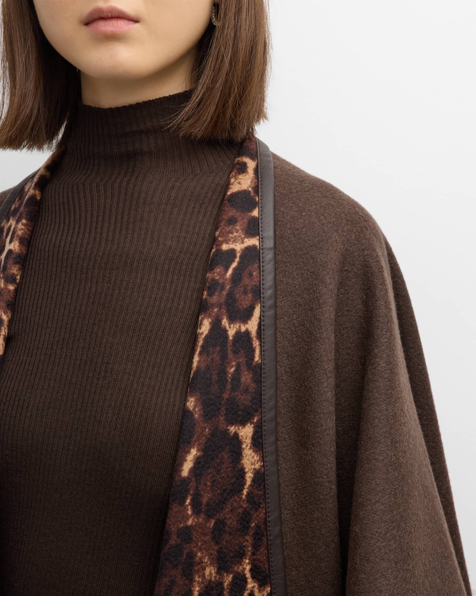 Sofia Cashmere Reversible Jaguar Cashmere & Leather Cape | Neiman Marcus