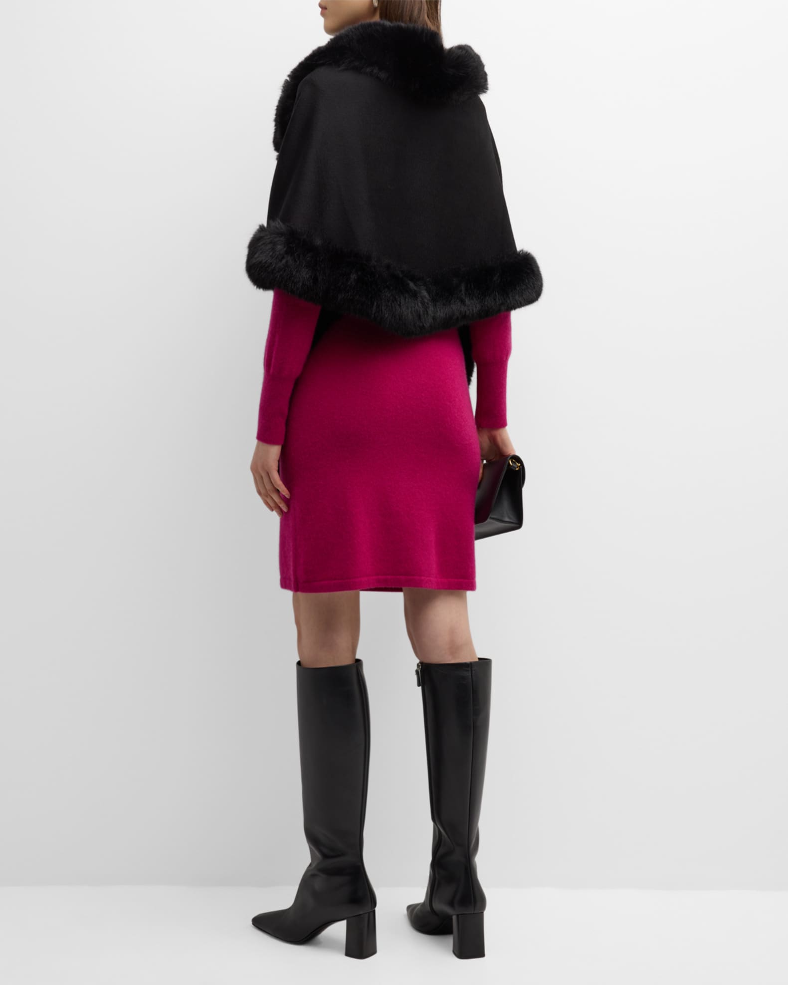 Sofia Cashmere Cashmere Faux Fur Trimmed Diamond Wrap | Neiman Marcus