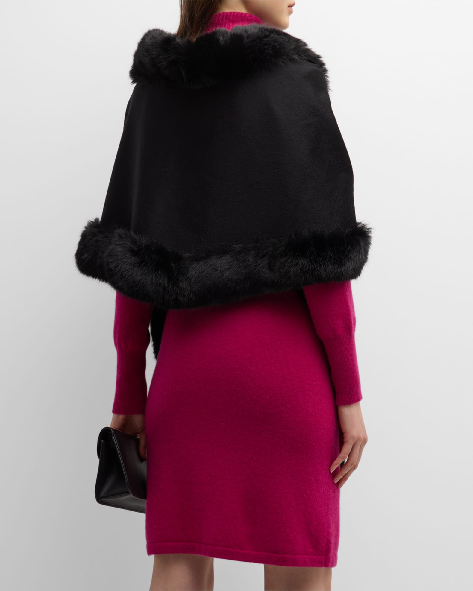 Sofia Cashmere Cashmere Faux Fur Trimmed Diamond Wrap | Neiman Marcus