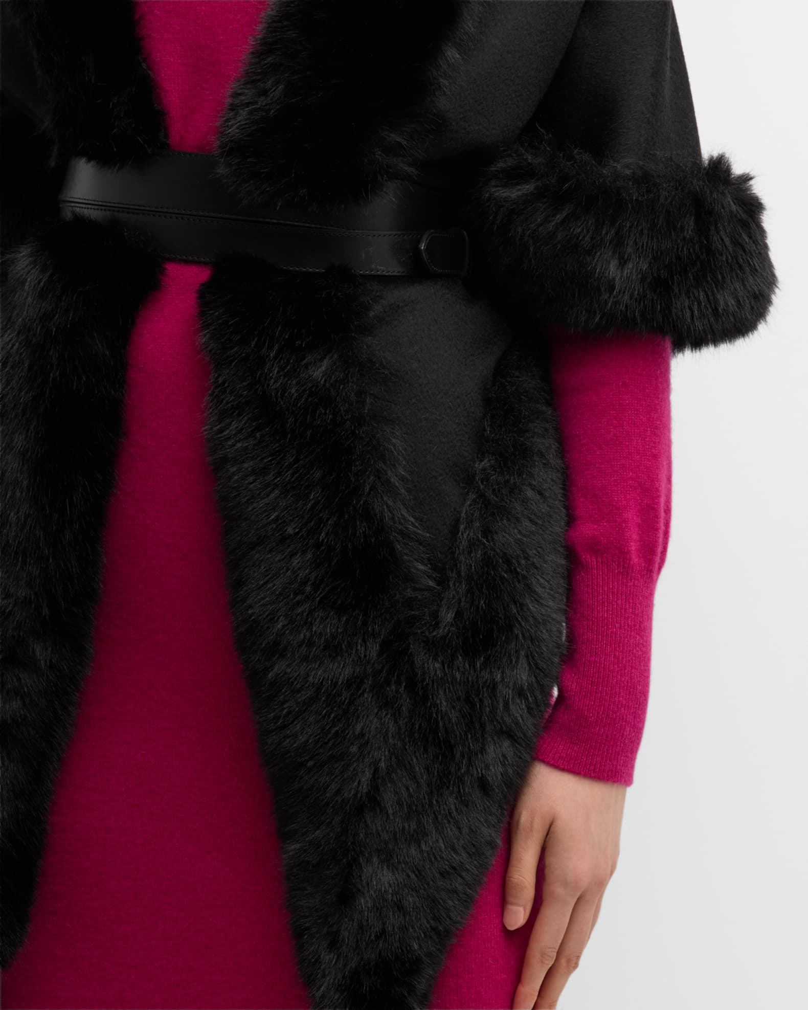 Sofia Cashmere Cashmere Faux Fur Trimmed Diamond Wrap | Neiman Marcus