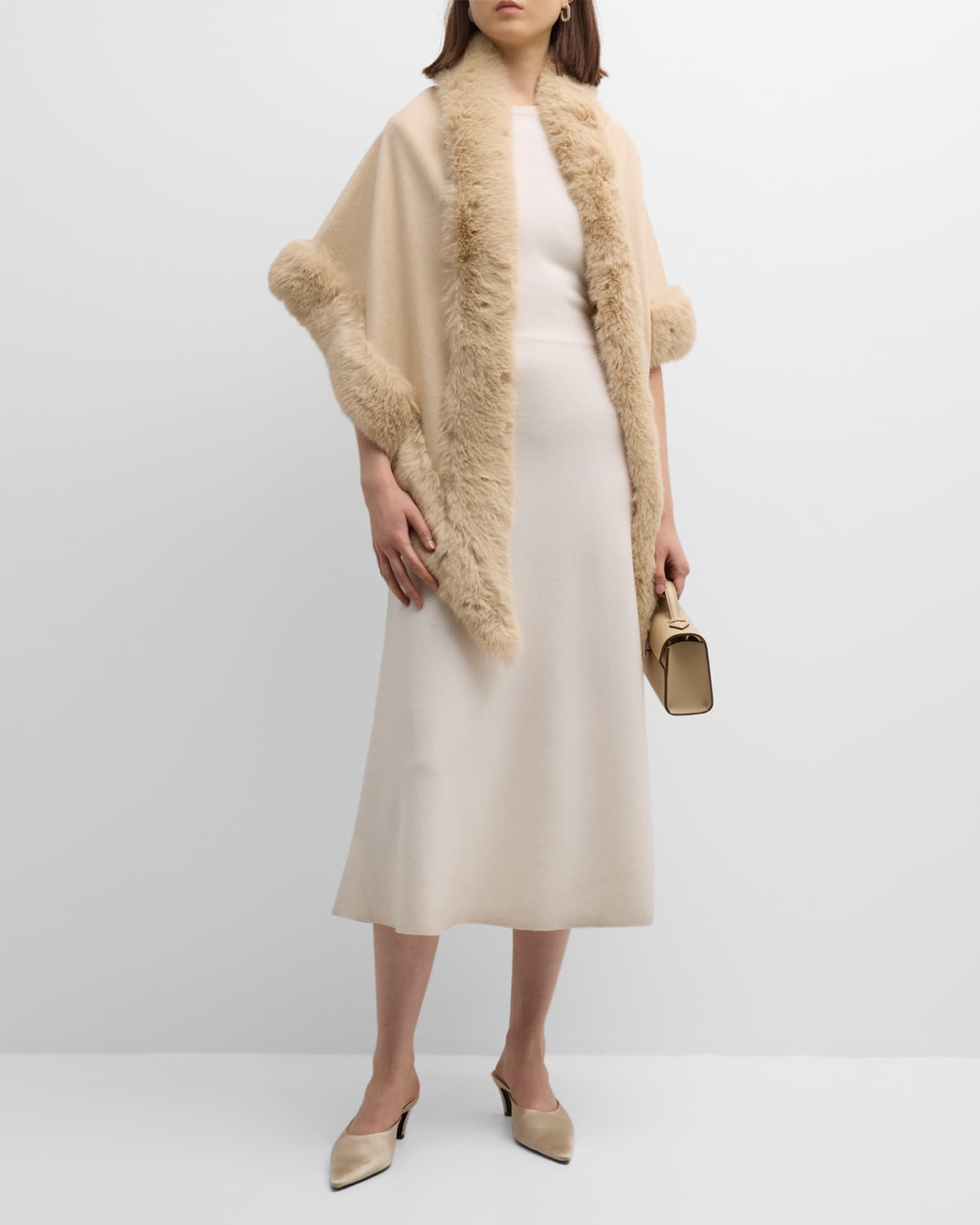Sofia Cashmere Cashmere Faux Fur Trimmed Diamond Wrap | Neiman Marcus