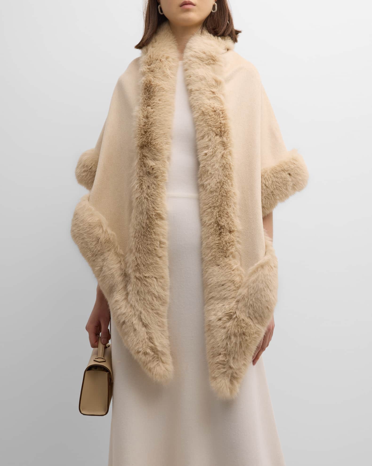 Sofia Cashmere Cashmere Faux Fur Trimmed Diamond Wrap | Neiman Marcus