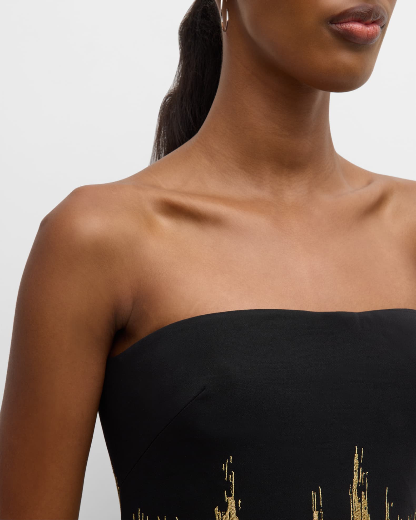 KOLTSON Metallic Embroidered Waist Strapless Cady Bustier Gown | Neiman ...