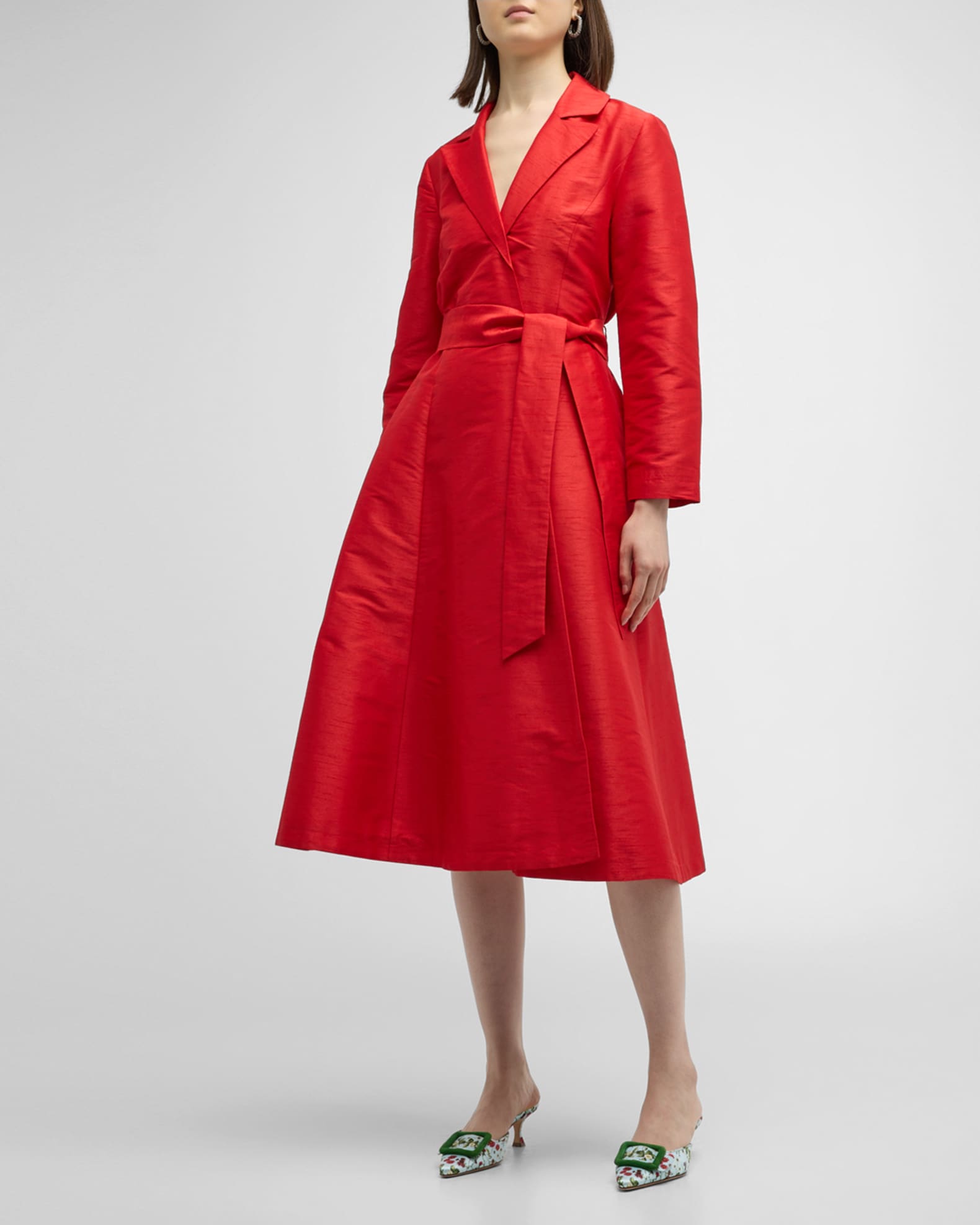 Frances Valentine Lucille Notched-Lapel Belted Midi Wrap Dress | Neiman ...