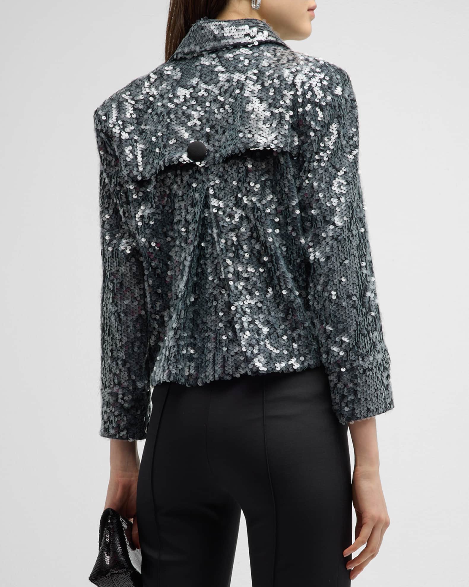 Frances Valentine Sloan Double-Breasted Sequin Moto Jacket | Neiman Marcus