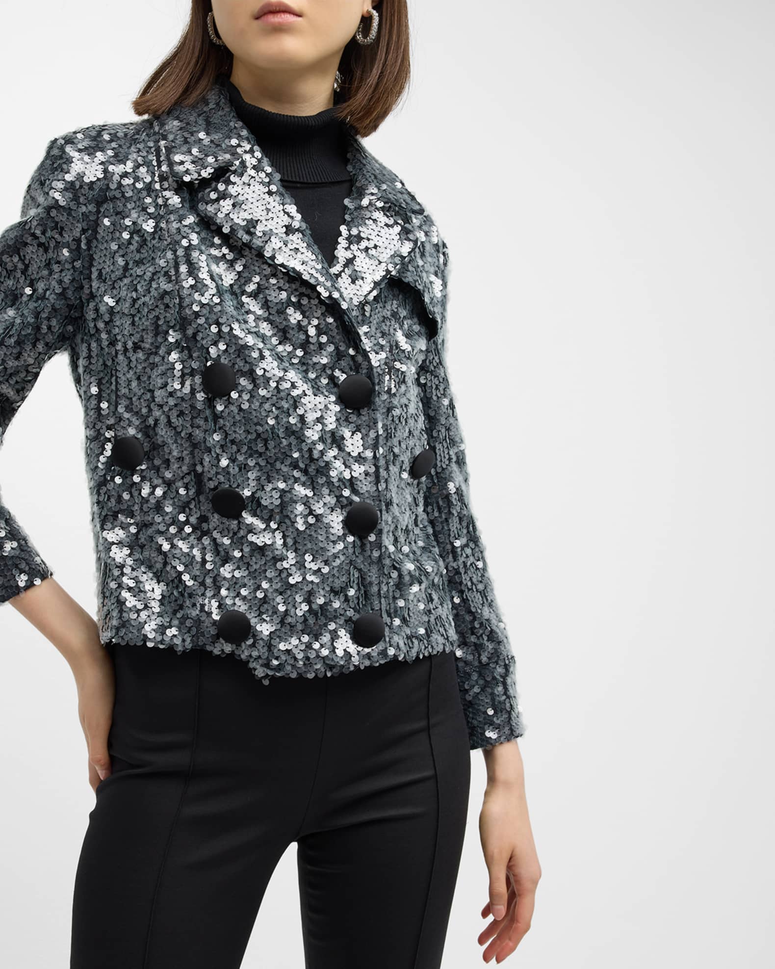 Frances Valentine Sloan Double-Breasted Sequin Moto Jacket | Neiman Marcus