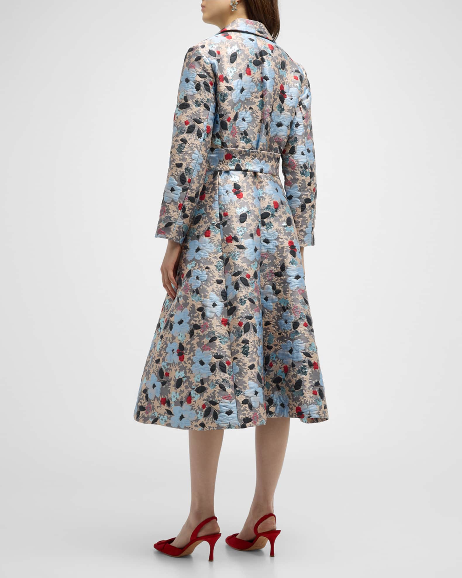 Frances Valentine Lucille Belted Floral Jacquard Midi Dress | Neiman Marcus