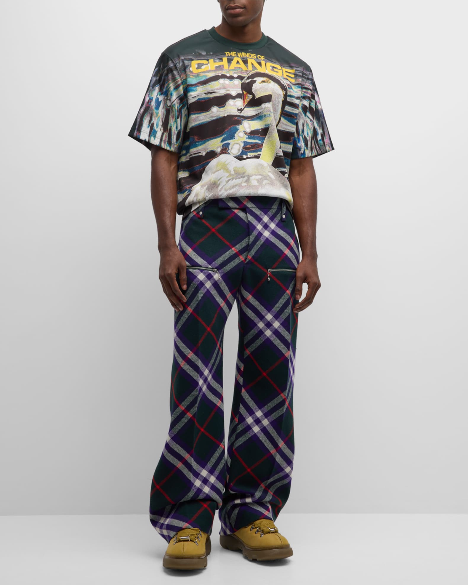 Burberry Men's Multi-Check Pants with Zippers | Neiman Marcus