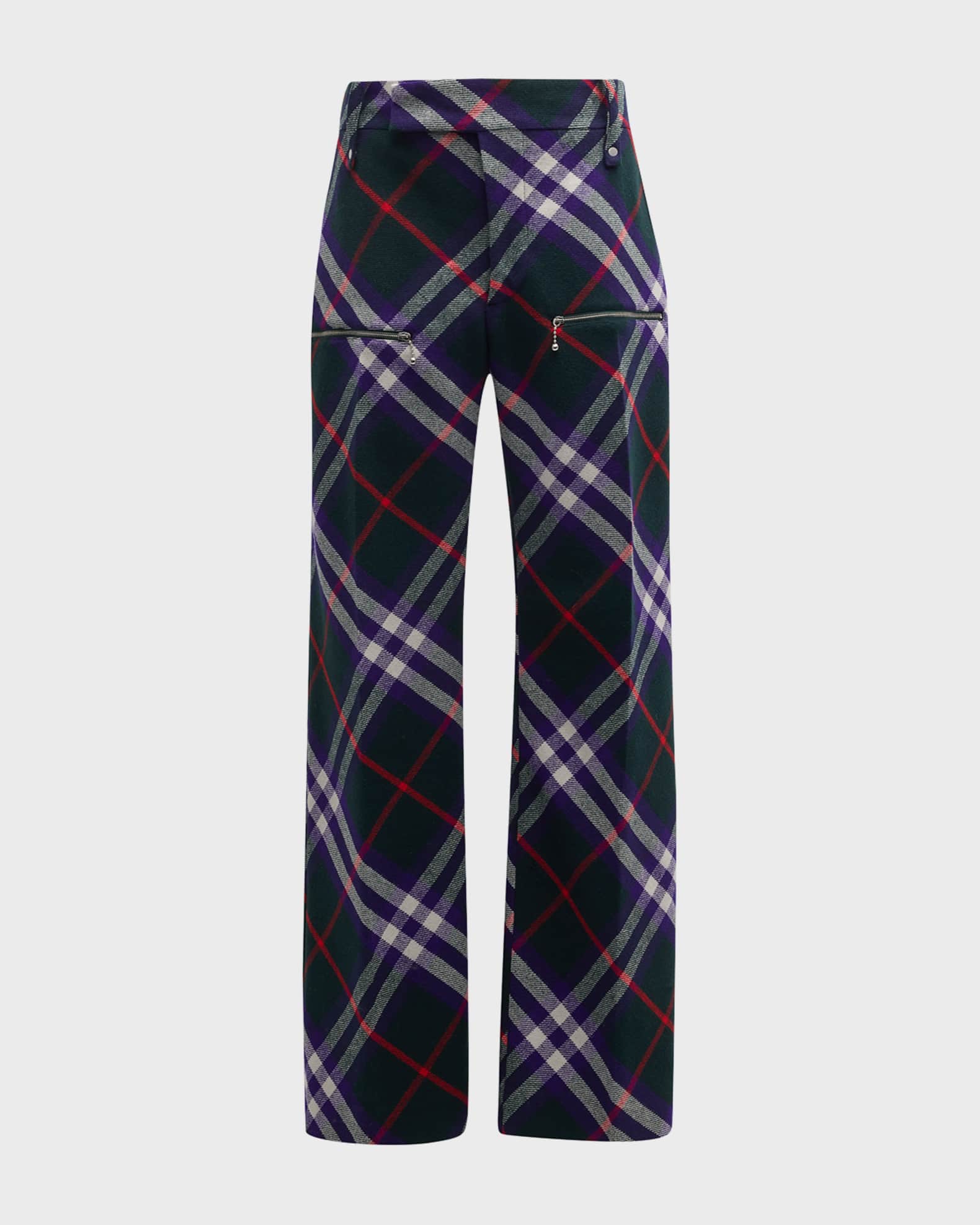 Burberry Men's Multi-Check Pants with Zippers | Neiman Marcus