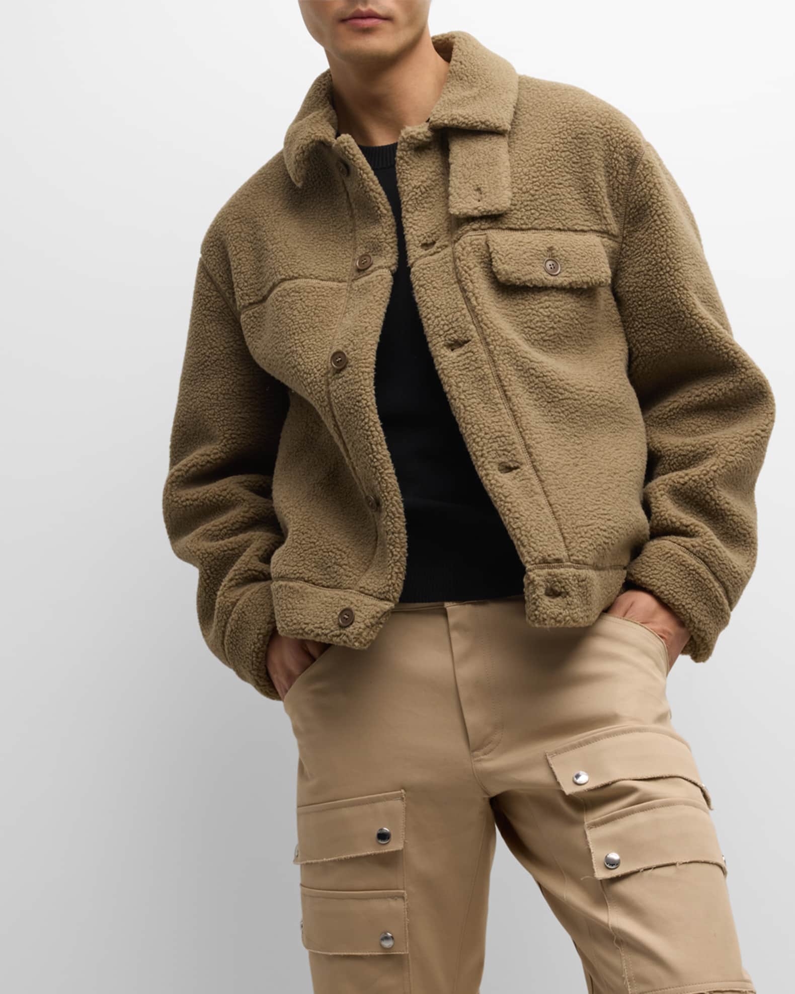 Burberry Men's Solid Fleece Overshirt | Neiman Marcus