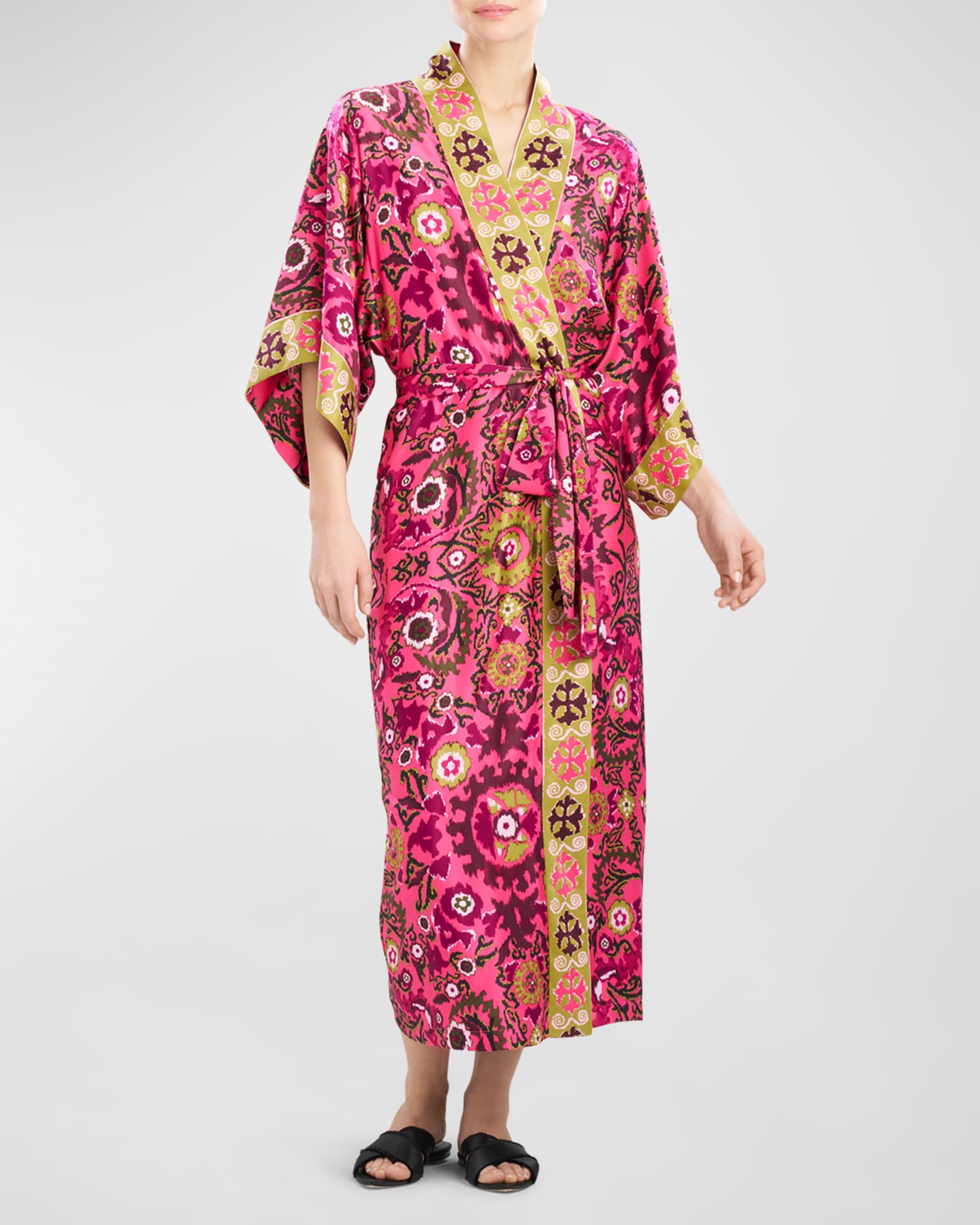 Natori Kimono-Sleeve Floral-Print Palazzo Robe | Neiman Marcus