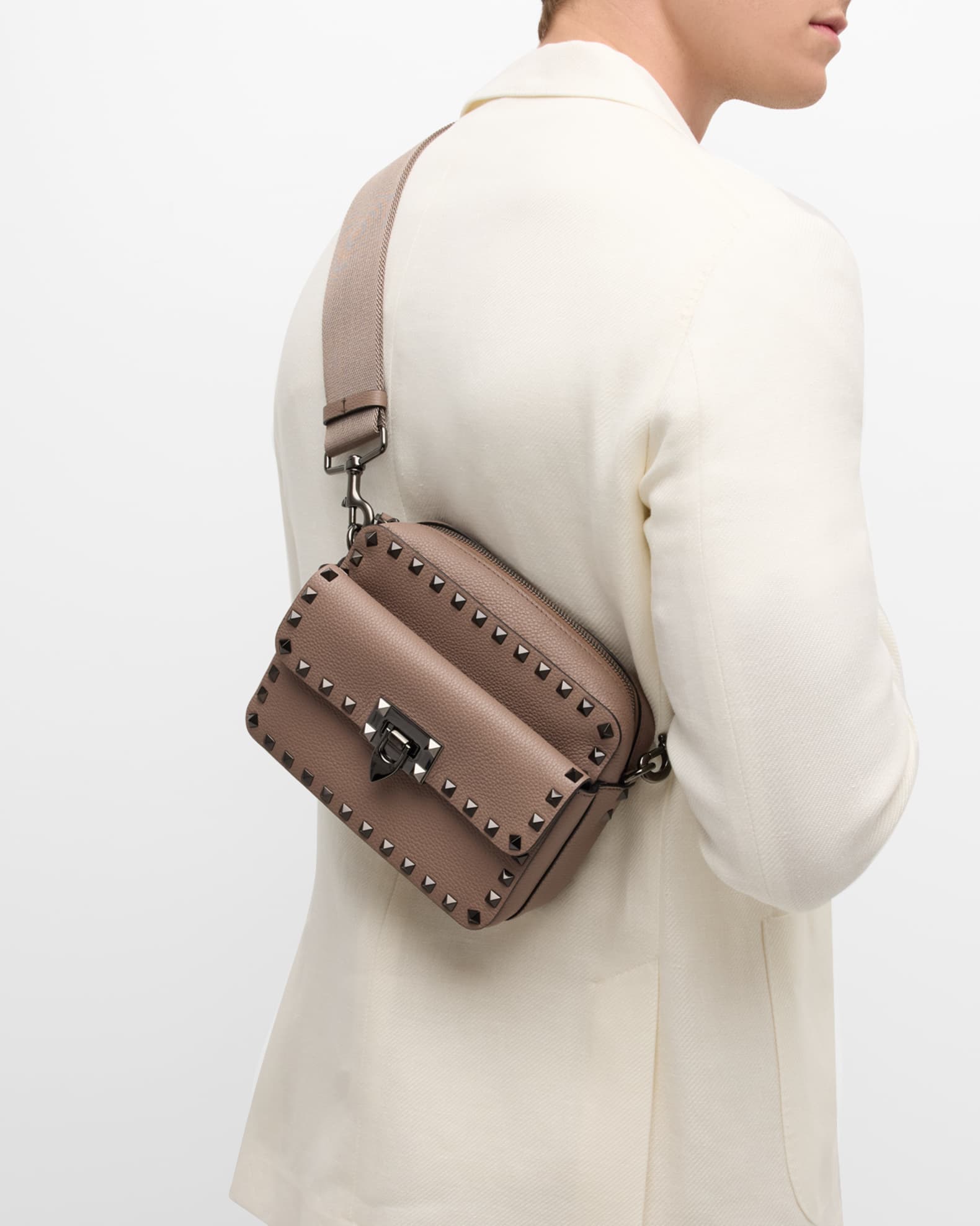 Valentino Garavani Men's Rockstud Leather Crossbody Bag | Neiman Marcus
