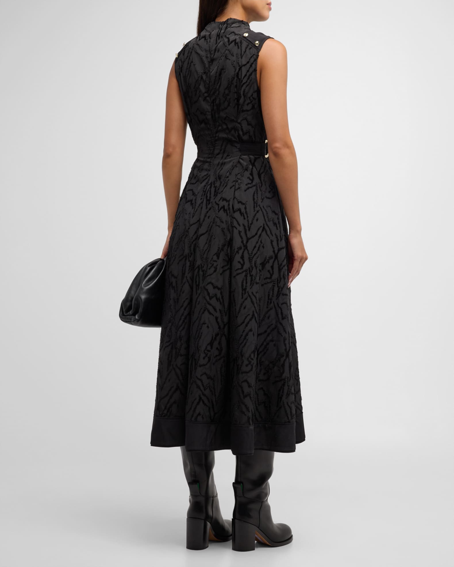 3.1 Phillip Lim Shadow Vines Jacquard Sleeveless A-Line Midi Dress | Neiman Marcus