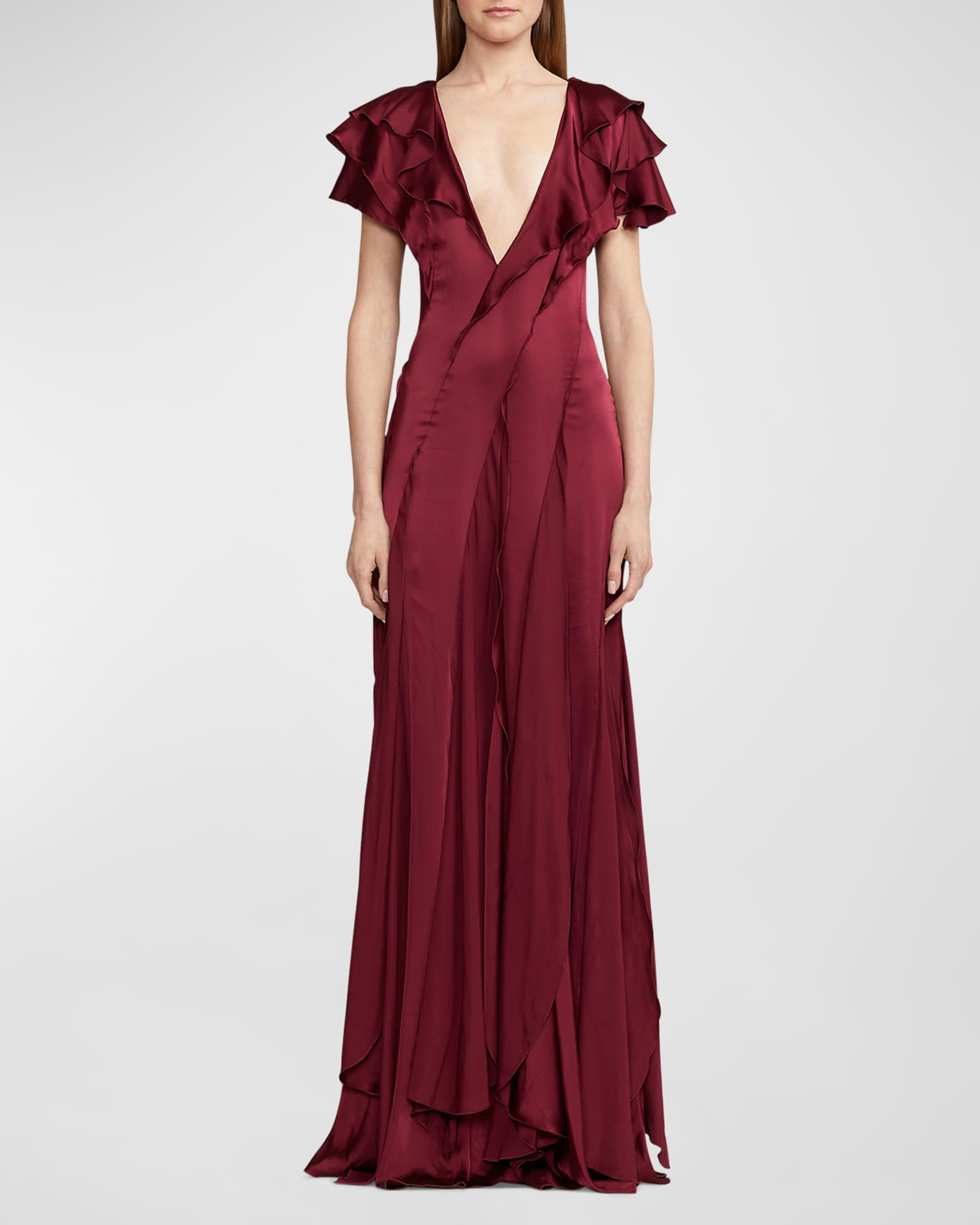 Ralph Lauren Collection Josef Cascading Ruffle Flutter-Sleeve Side-Slit ...