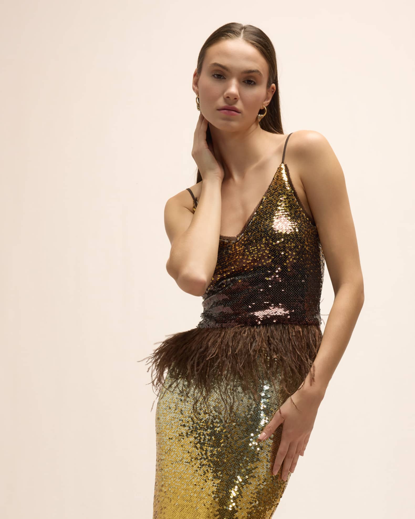 Le Superbe Smokin Sequined Feather-Trim Cami | Neiman Marcus