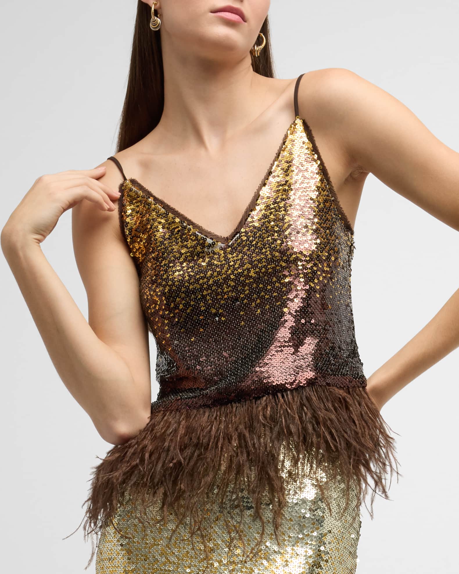 Le Superbe Smokin Sequined Feather-Trim Cami | Neiman Marcus