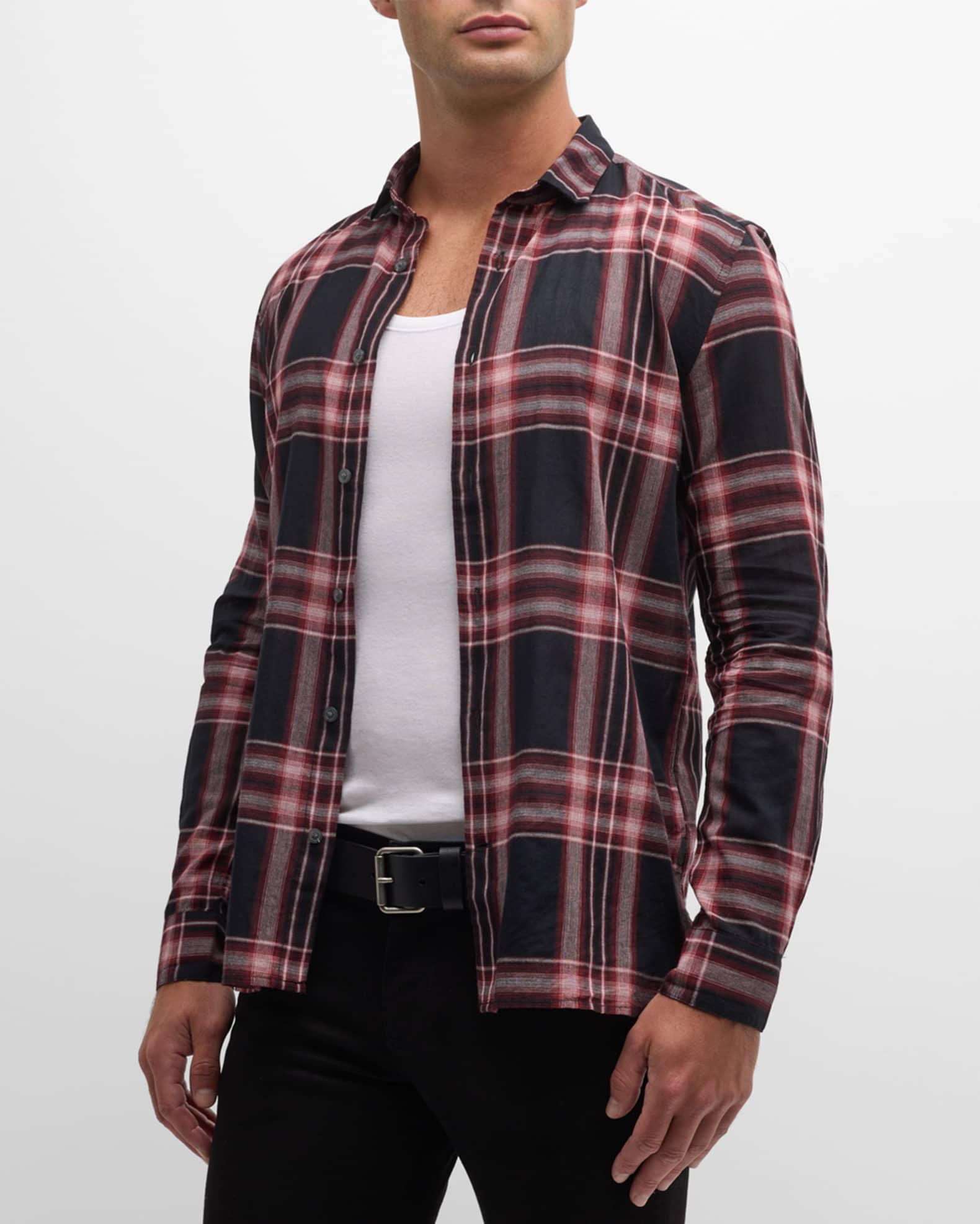 John Varvatos Men's Ross Slim Plaid Sport Shirt | Neiman Marcus