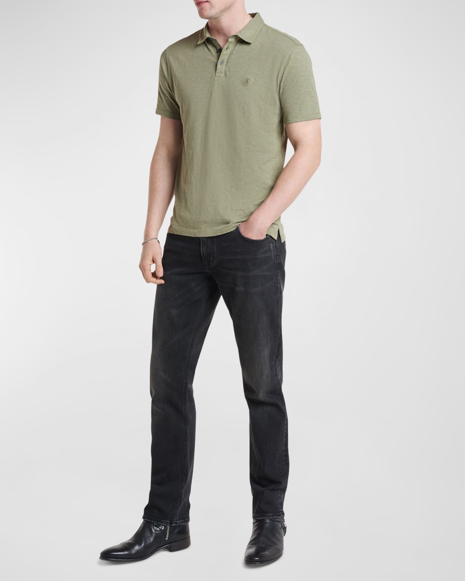 John Varvatos Men's Victor Slub Peace Sign Polo Shirt | Neiman Marcus