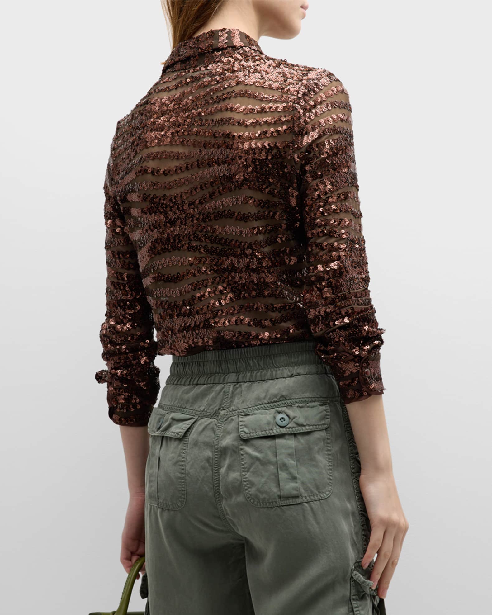 Le Superbe Ex Express Sequin Button-Front Shirt | Neiman Marcus