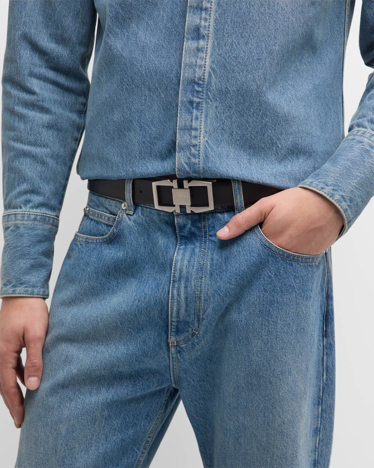 Ferragamo Men's Reversible Leather Gancini Belt | Neiman Marcus