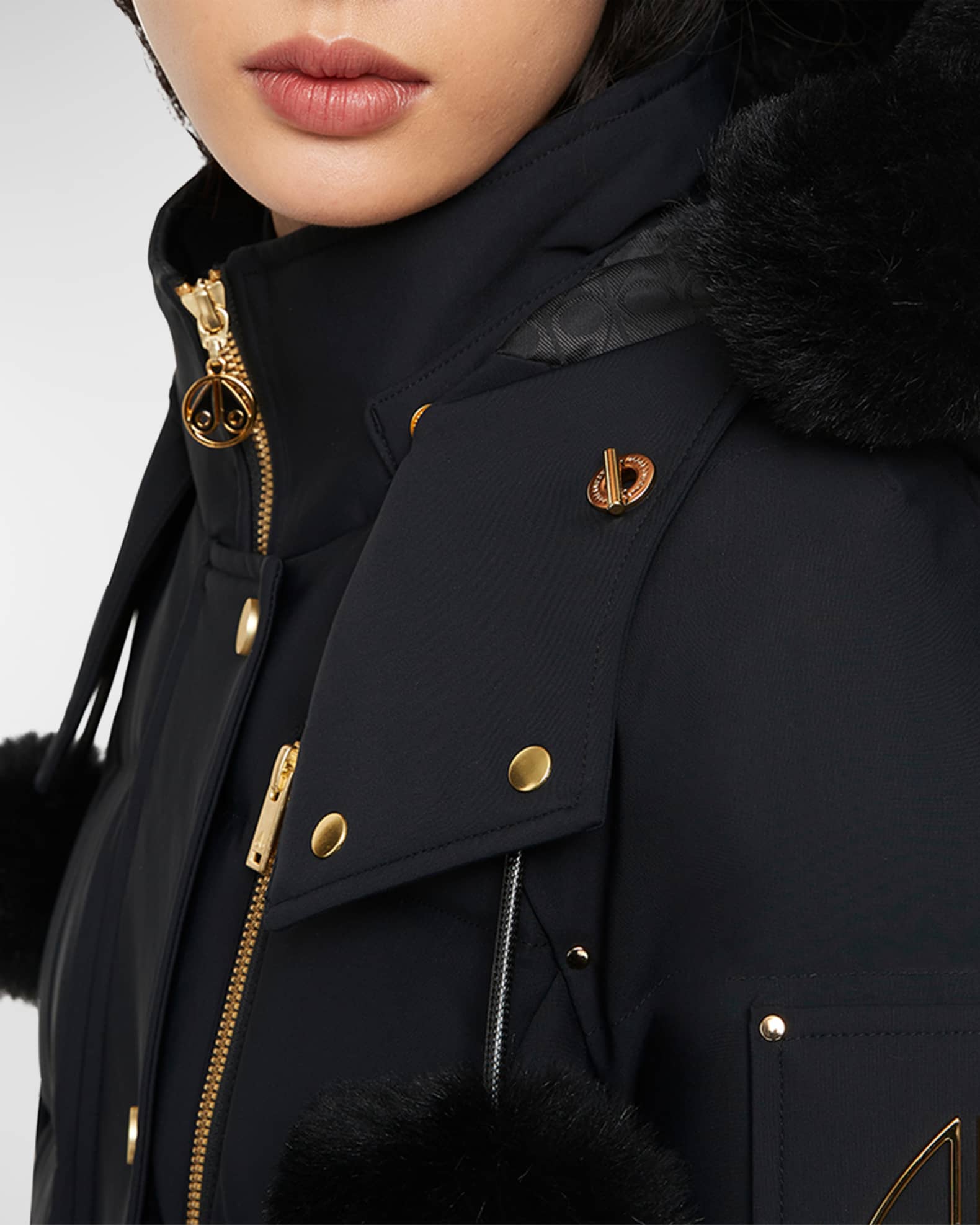 Moose Knuckles Gold Cambria Parka Jacket with Shearling Trim | Neiman ...