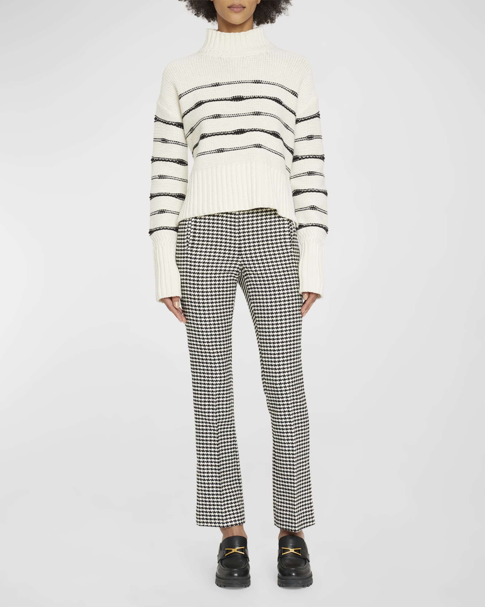 Veronica Beard Viori Striped Mock-Neck Sweater | Neiman Marcus
