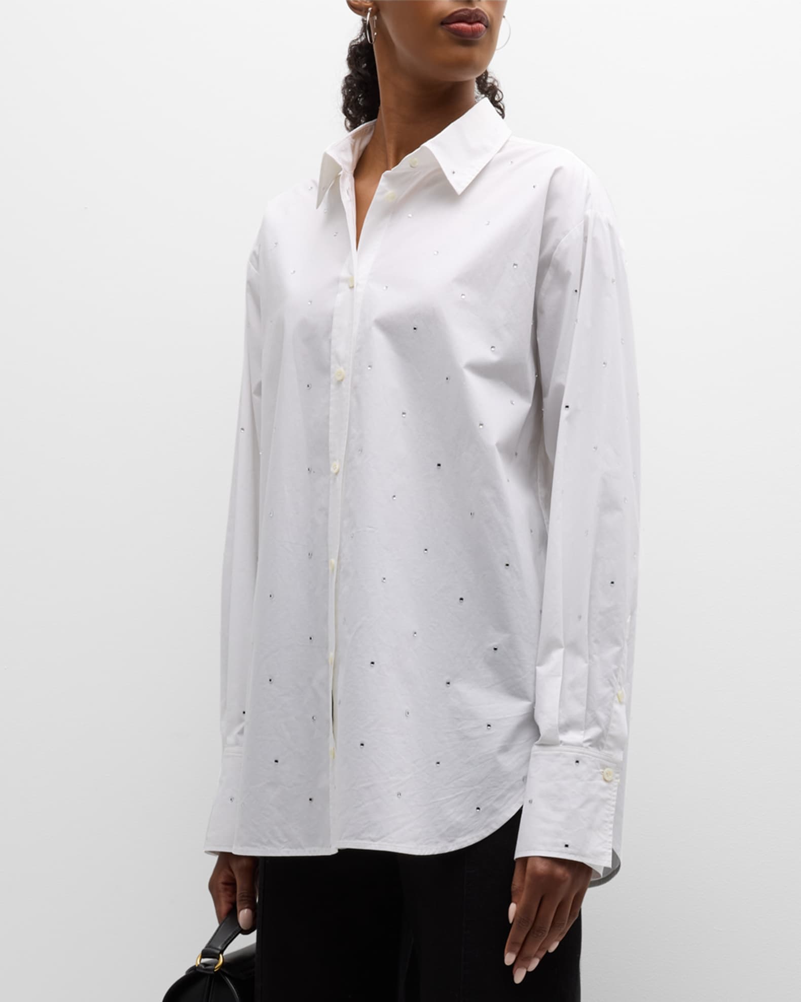 FRAME The Oversized Rhinestone-Embellished Shirt | Neiman Marcus