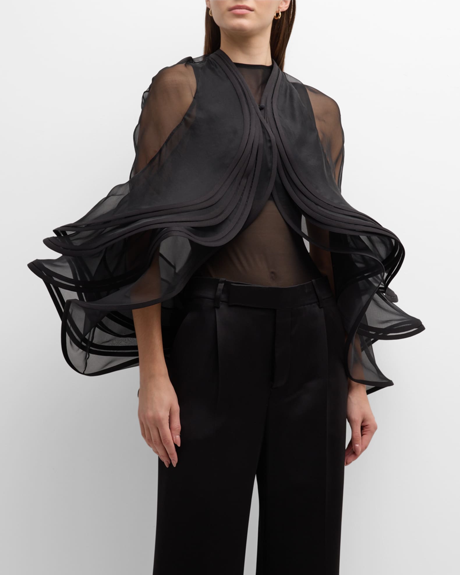Gaurav Gupta Organza Ruffle Cape With Tank Top | Neiman Marcus
