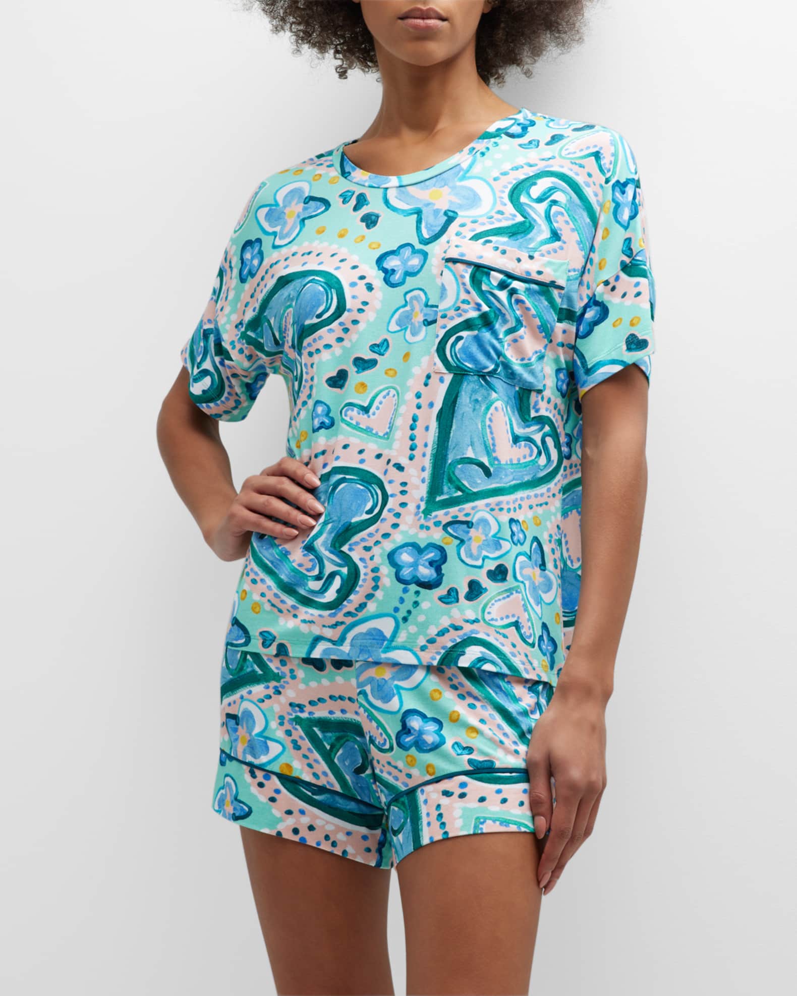 ALIVIA Alex Heart-Print Short Pajama Set | Neiman Marcus