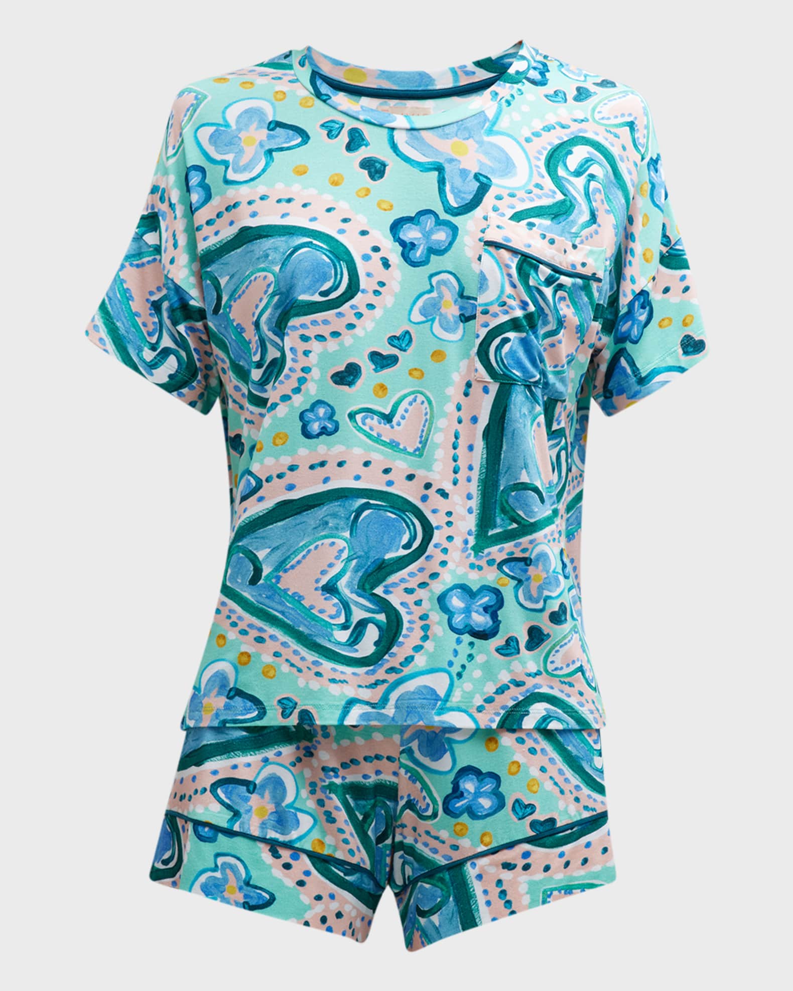 ALIVIA Alex Heart-Print Short Pajama Set | Neiman Marcus
