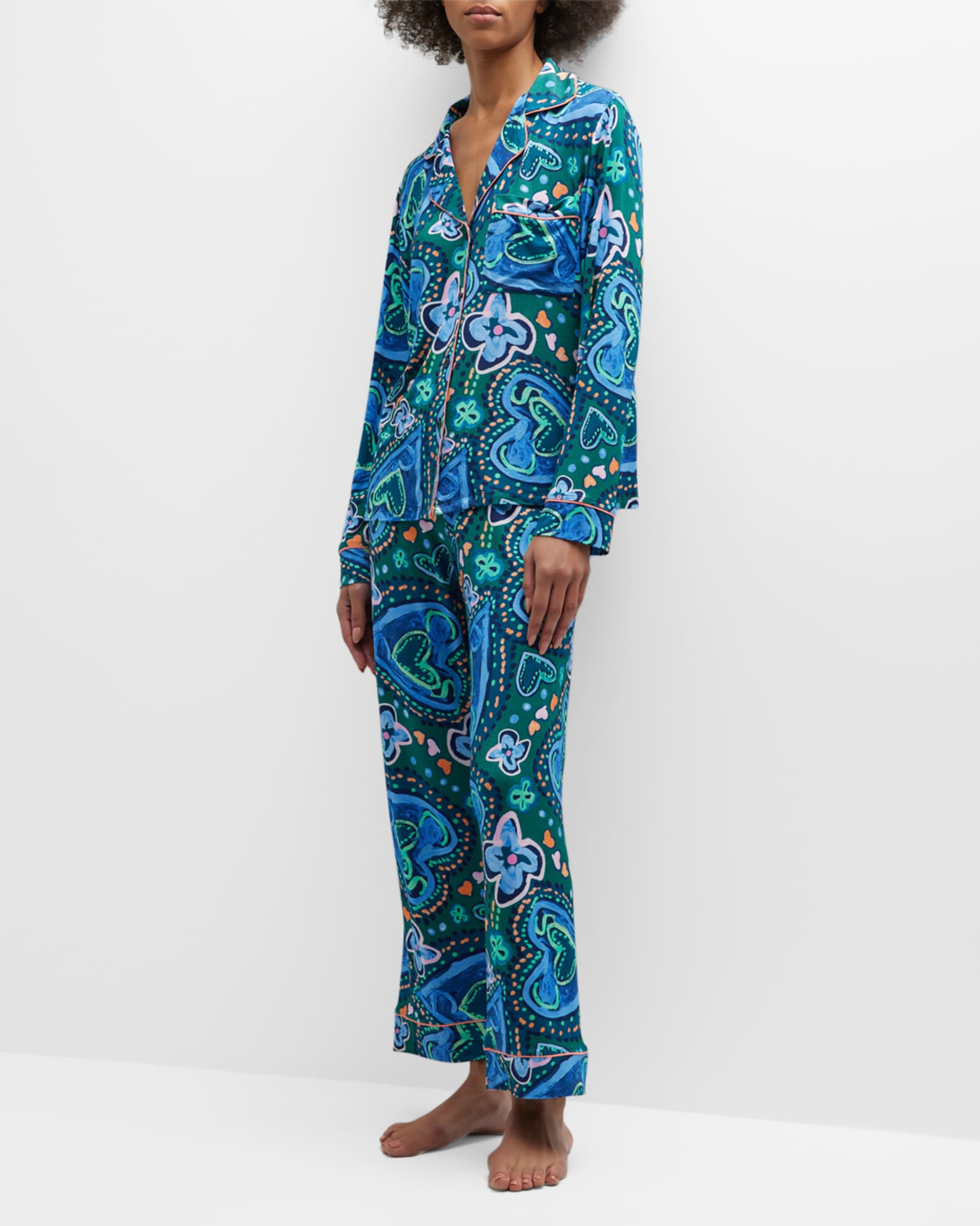 ALIVIA Sofia Cropped Heart-Print Pajama Set | Neiman Marcus
