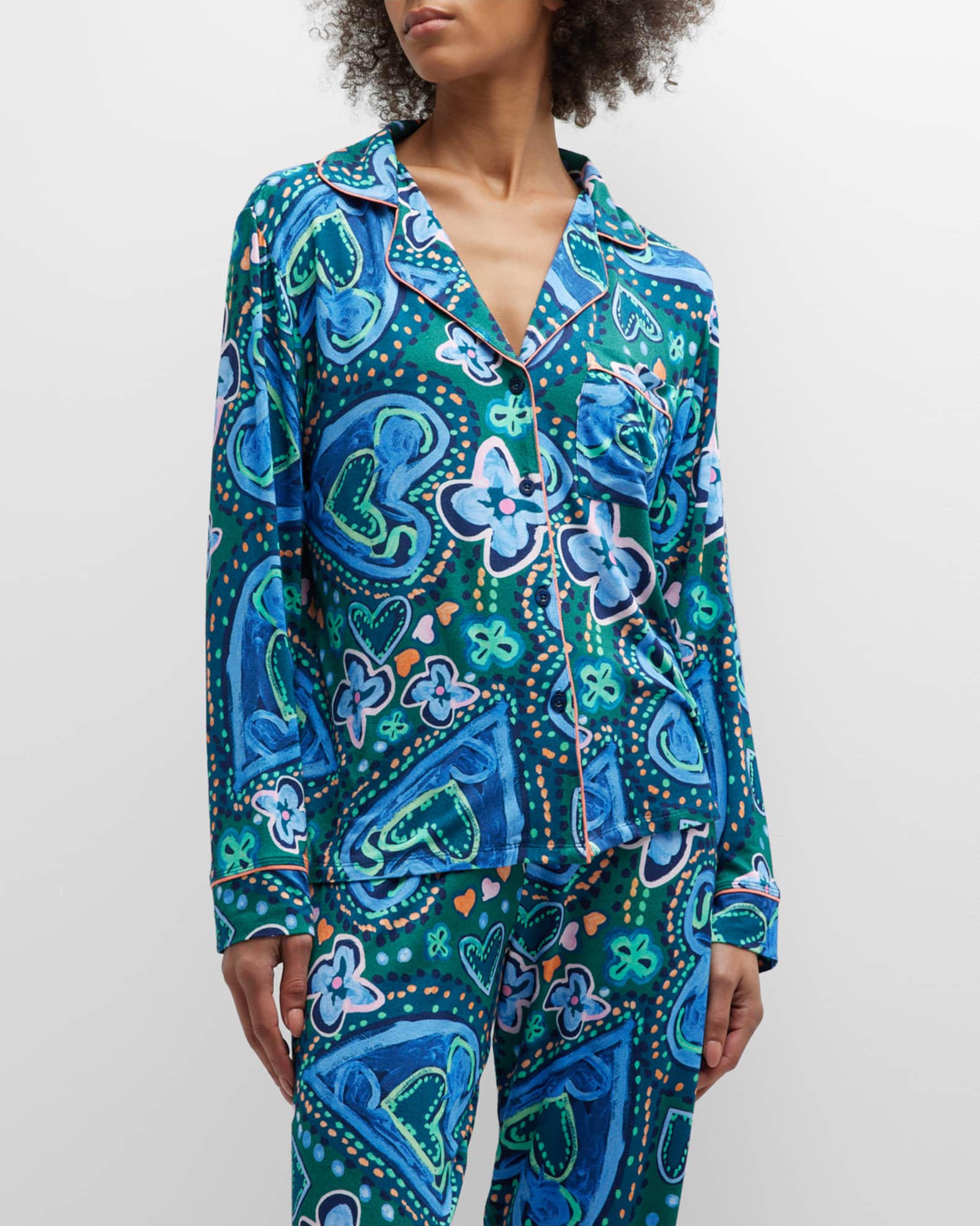 ALIVIA Sofia Cropped Heart-Print Pajama Set | Neiman Marcus